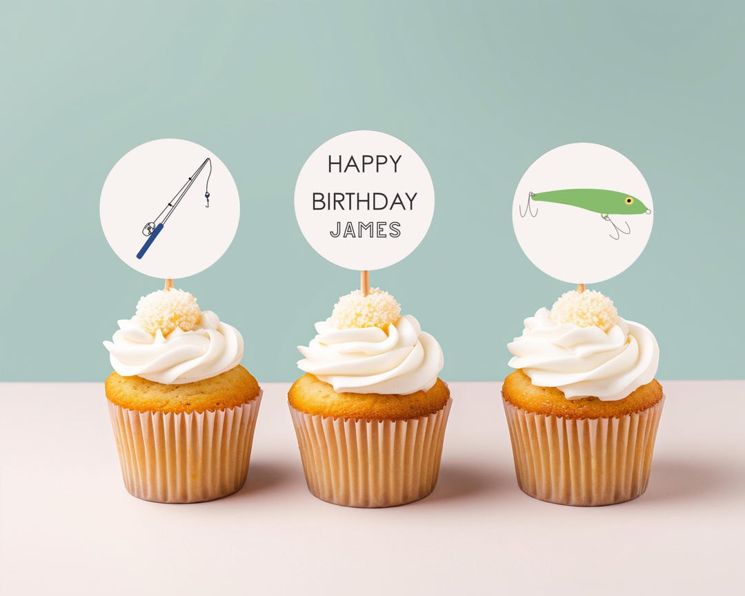 Fishing Cupcake Topper Template, Fishing Cupcake Toppers, Birthday ...