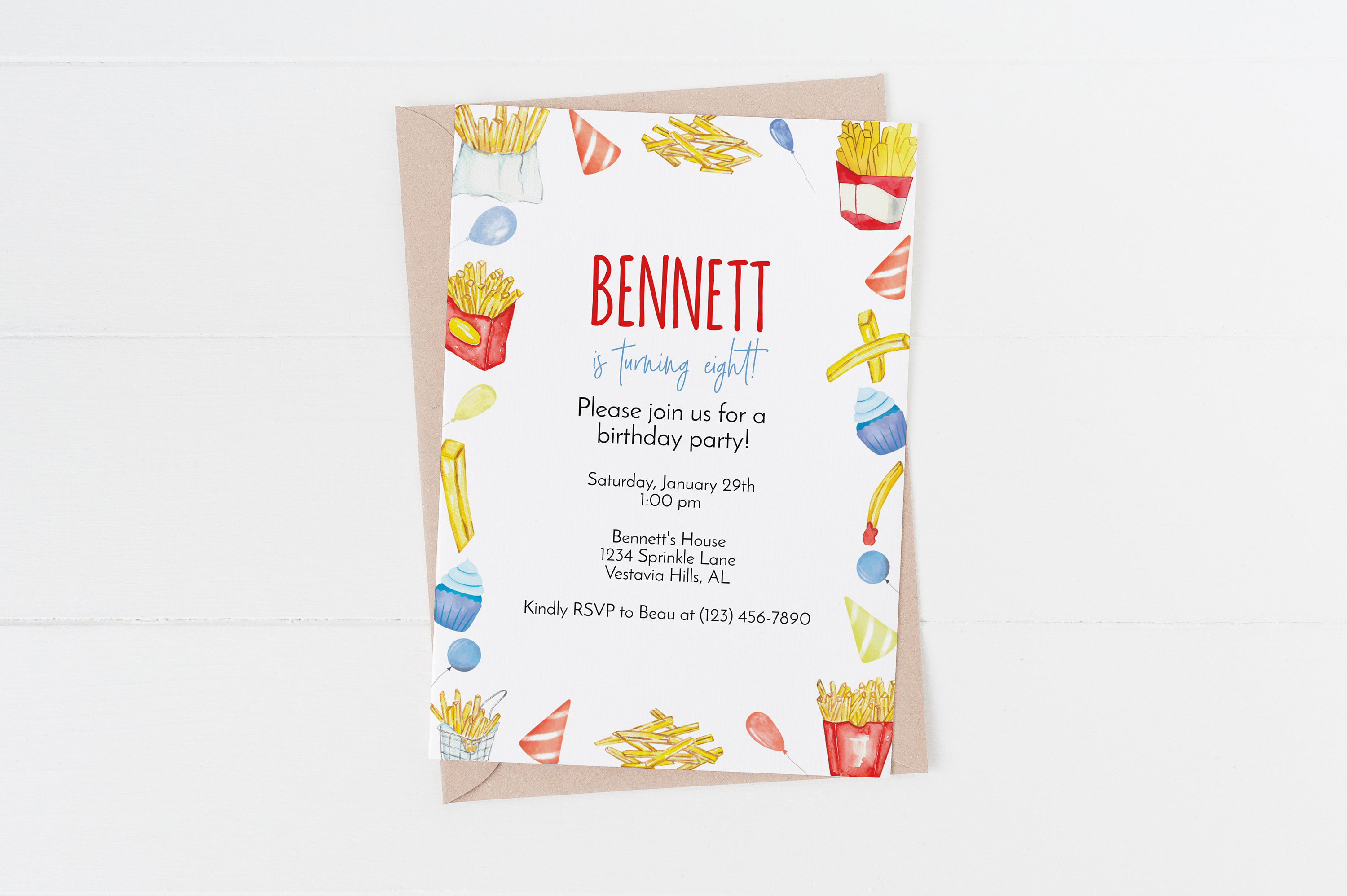 French Fries Birthday Invitation Template, Editable Birthday Invite ...