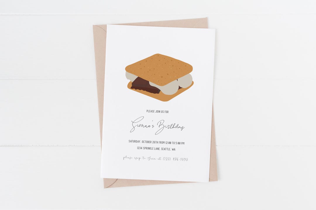 Smores Birthday Invitation Template, Editable Camping Birthday Party ...