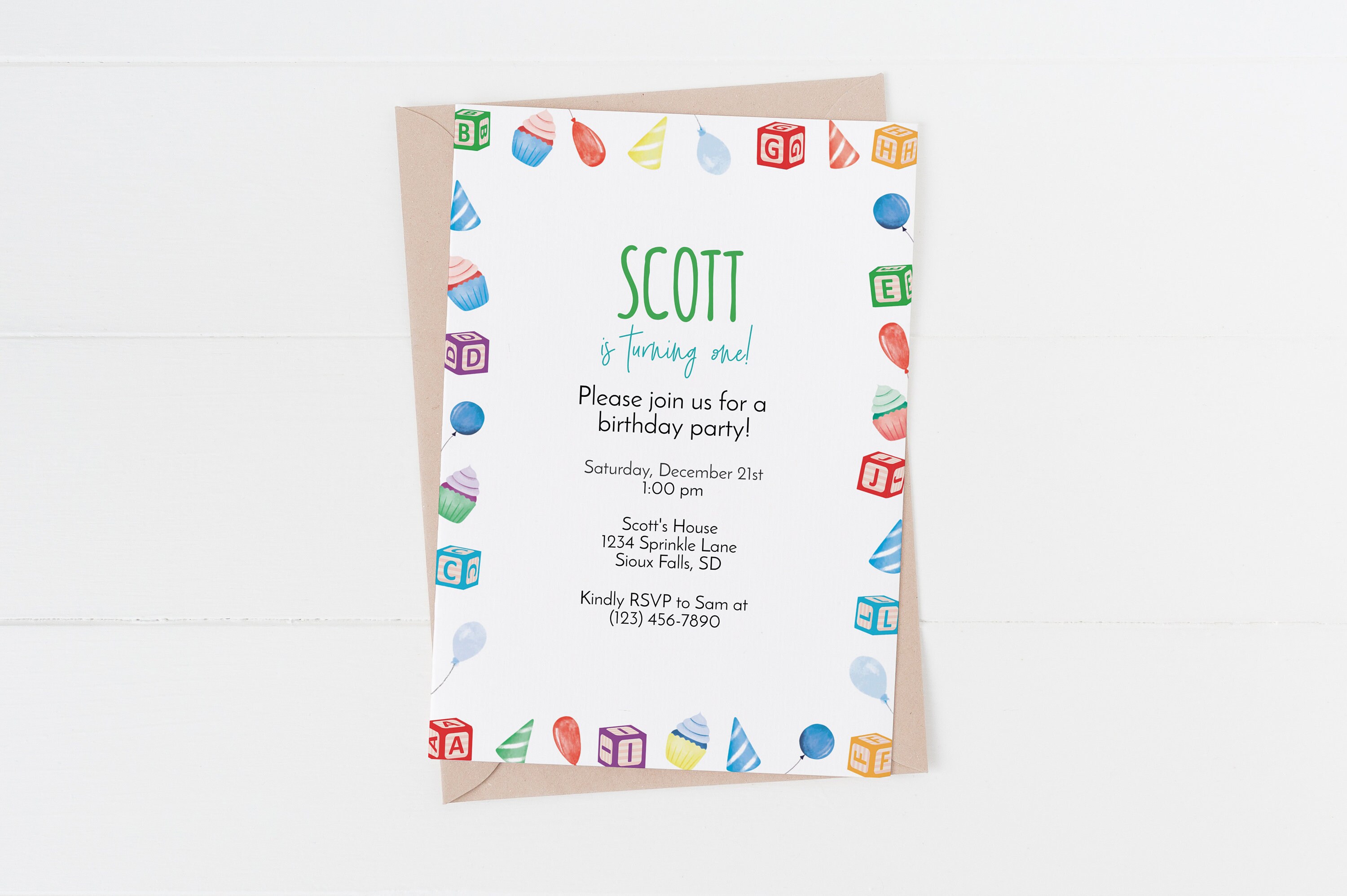 ABC Blocks Theme Invitation Template, Editable Birthday Party Invite ...