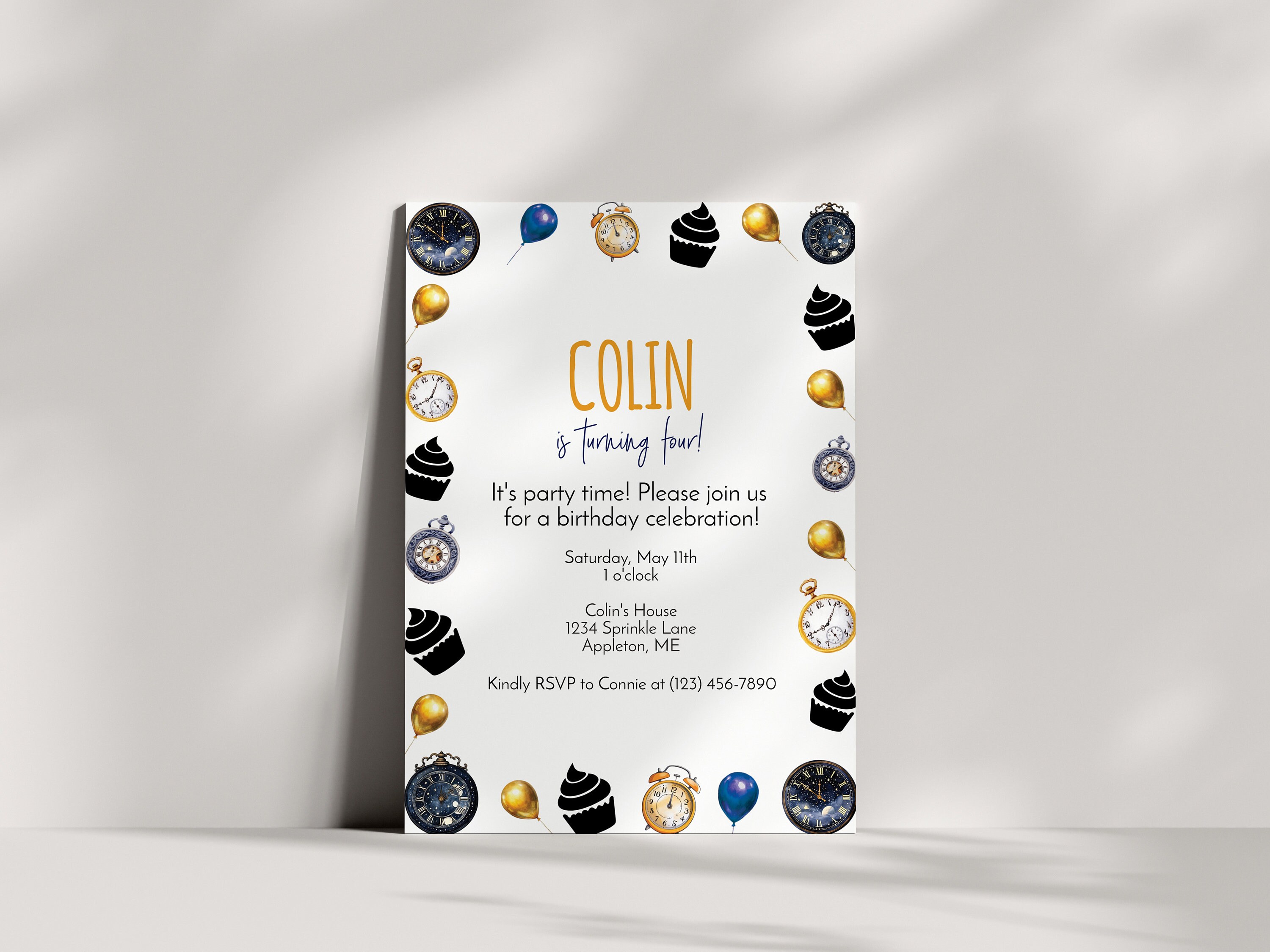 Clock Theme Birthday Invitation Template, Editable Birthday Party ...