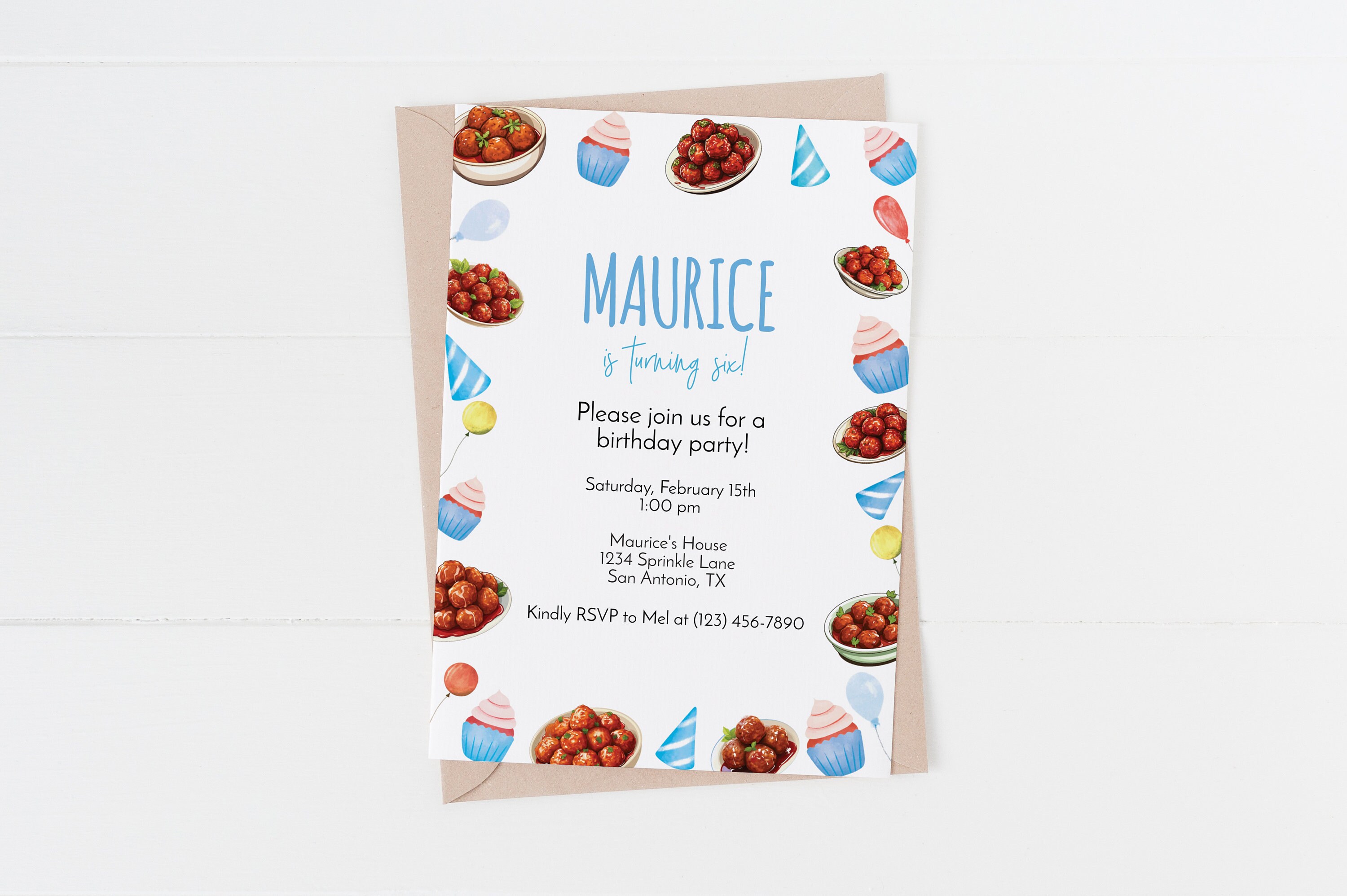 Meatball Theme Birthday Invitation Template, Editable Meatball Birthday ...