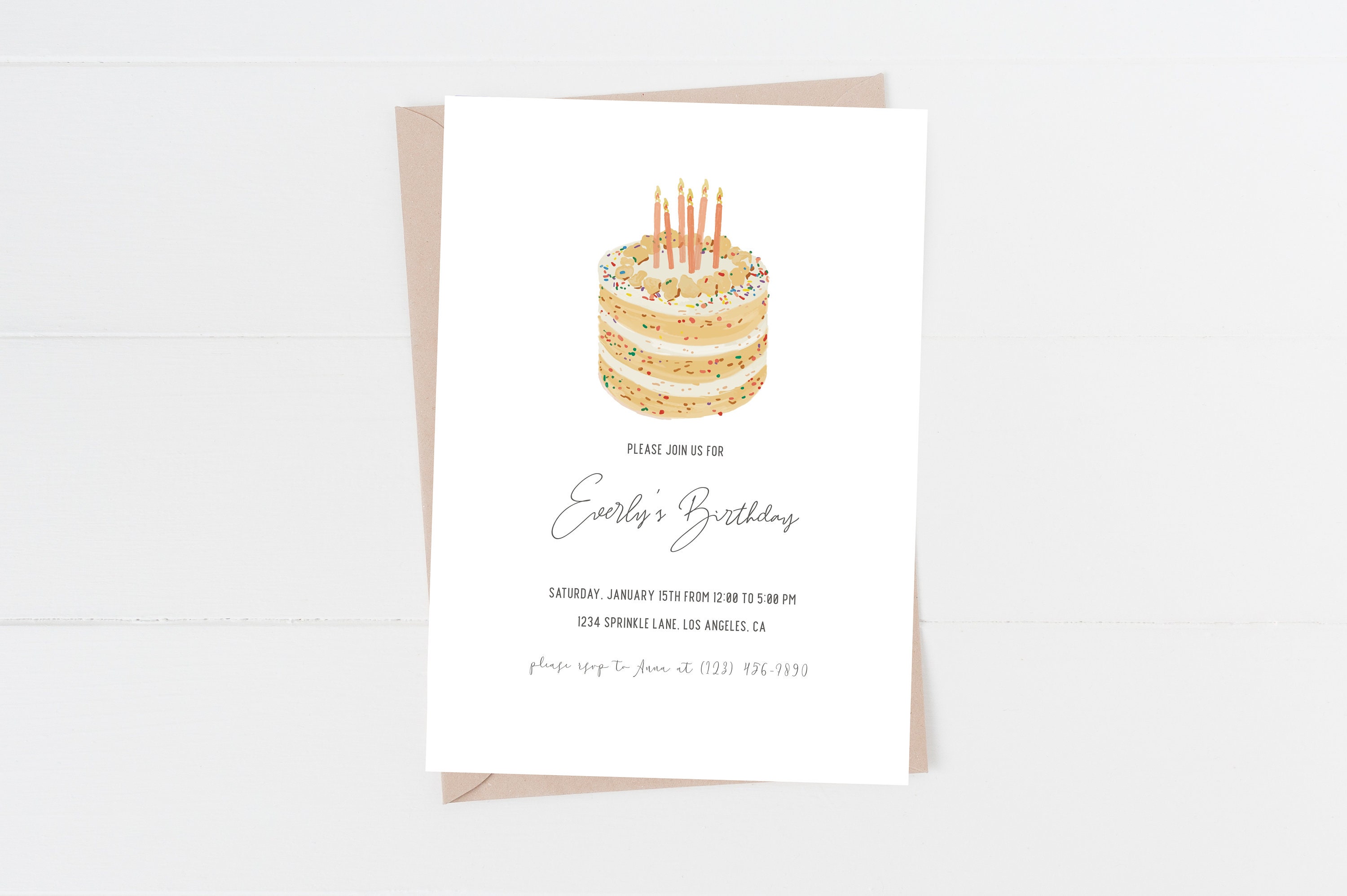 Birthday Cake Invitation Template, Editable Party Invite (digital ...