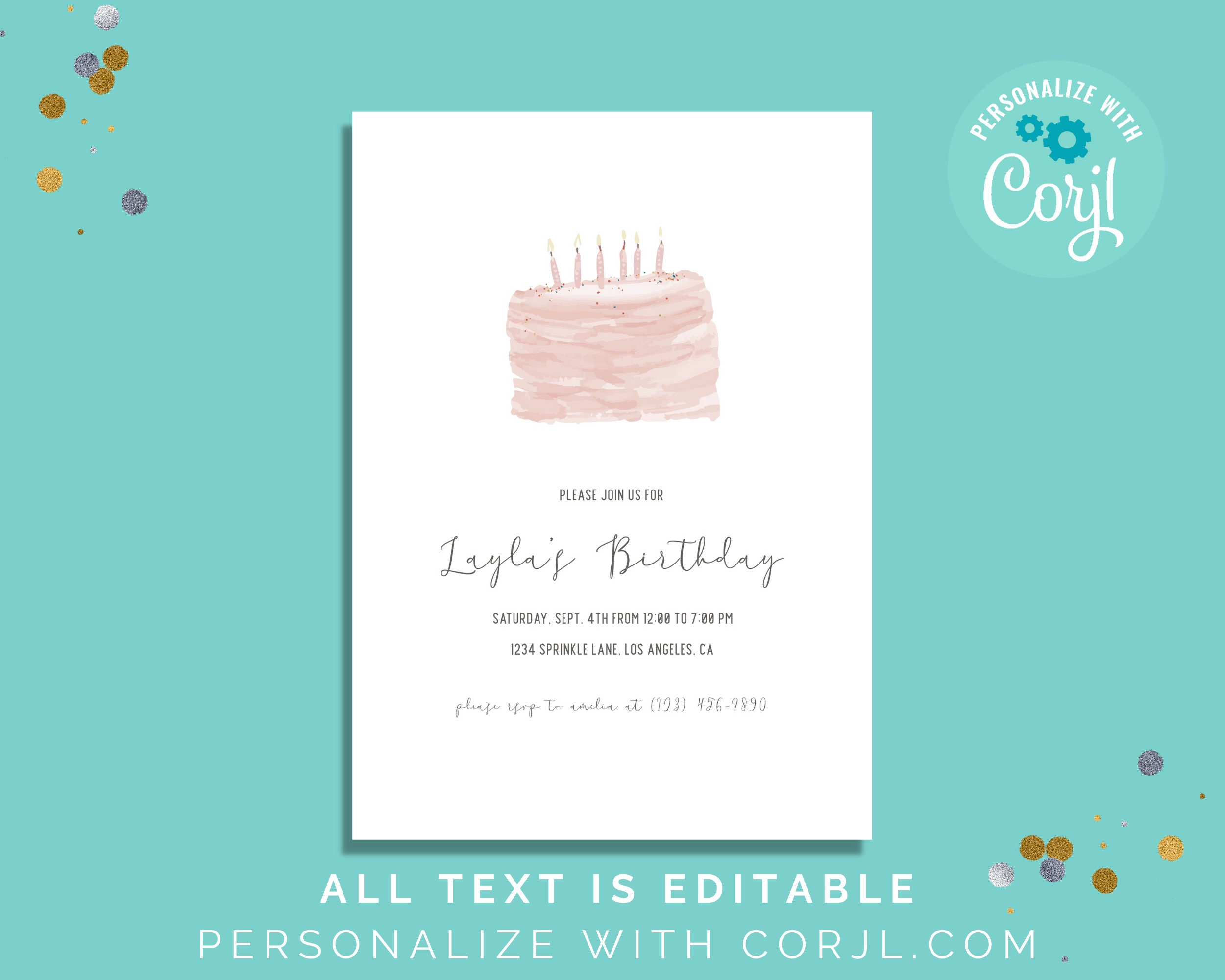 Birthday Cake Invitation, Pink Cake Birthday Invitation, Cake Invite ...