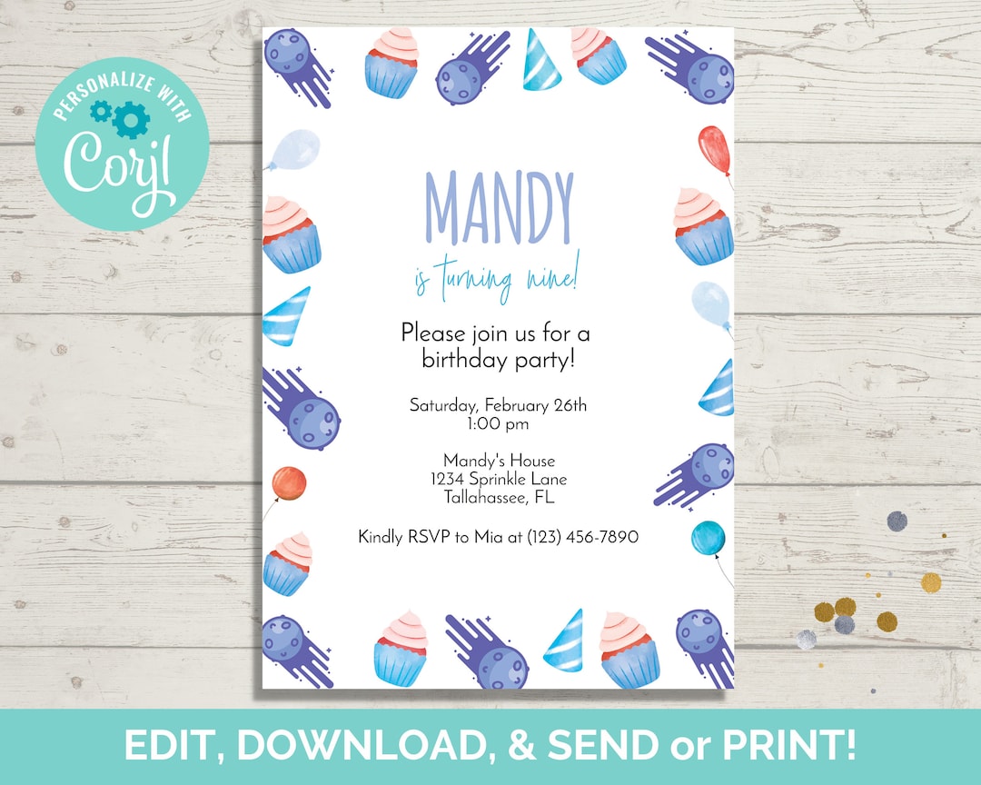 Meteor Shower Birthday Invitation Template, Editable Meteor Showers ...