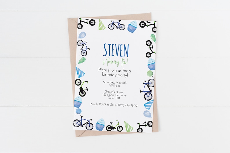 Bicycle Invitation Template, Bicycle Birthday Invite, Bicycle Bike ...