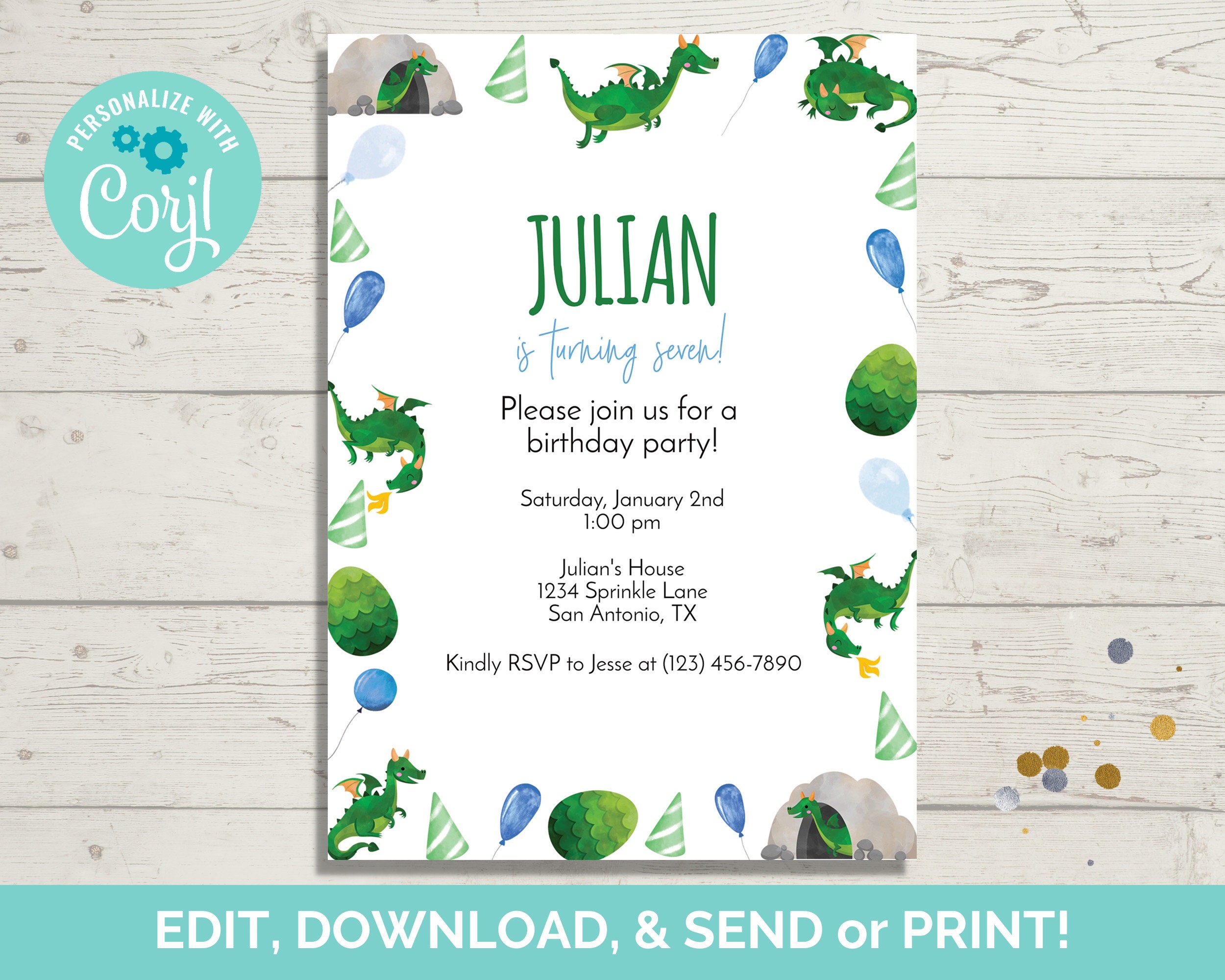 Dragon Birthday Invitation Template, Editable Dragon Birthday Party ...