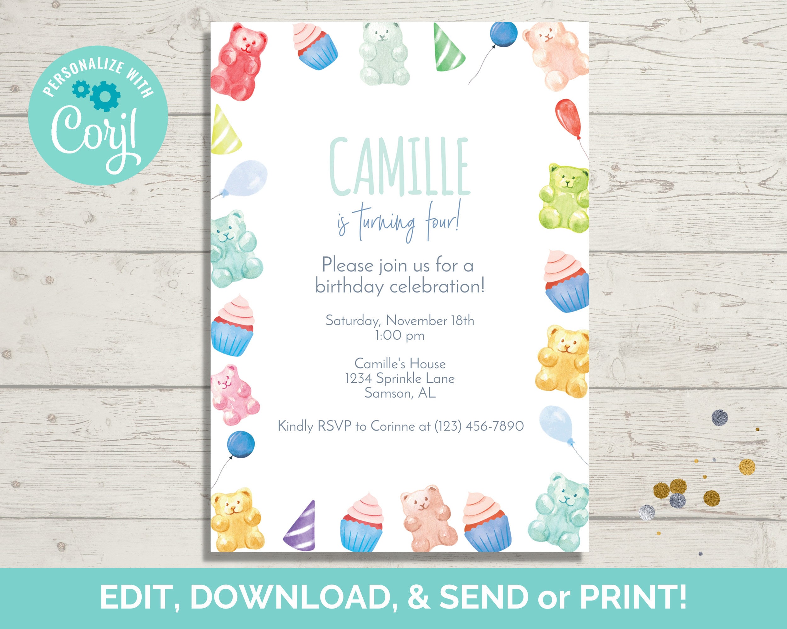 Gummy Bear Birthday Invitation Template, Editable Gummy Bears Birthday ...