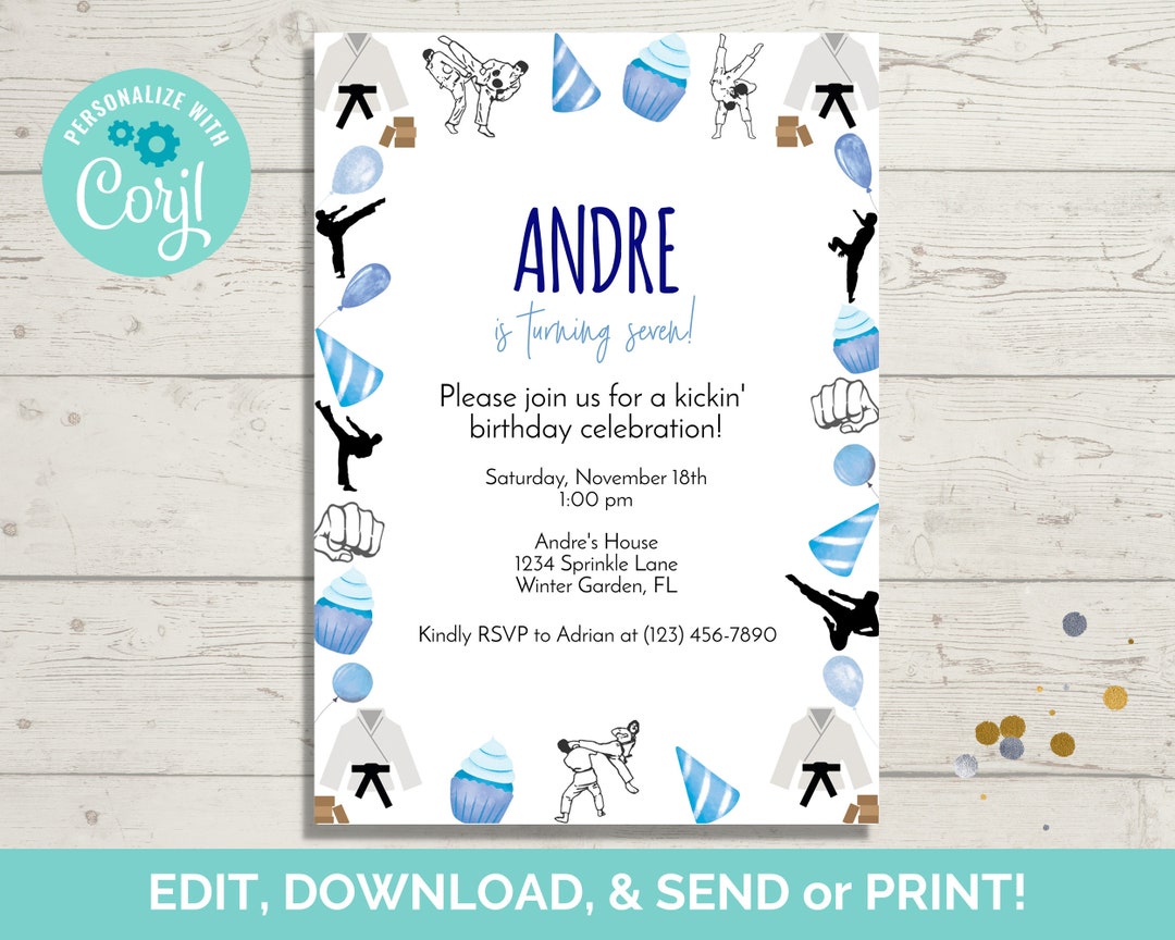 Taekwondo Birthday Invitation Template (instant Download) - Etsy