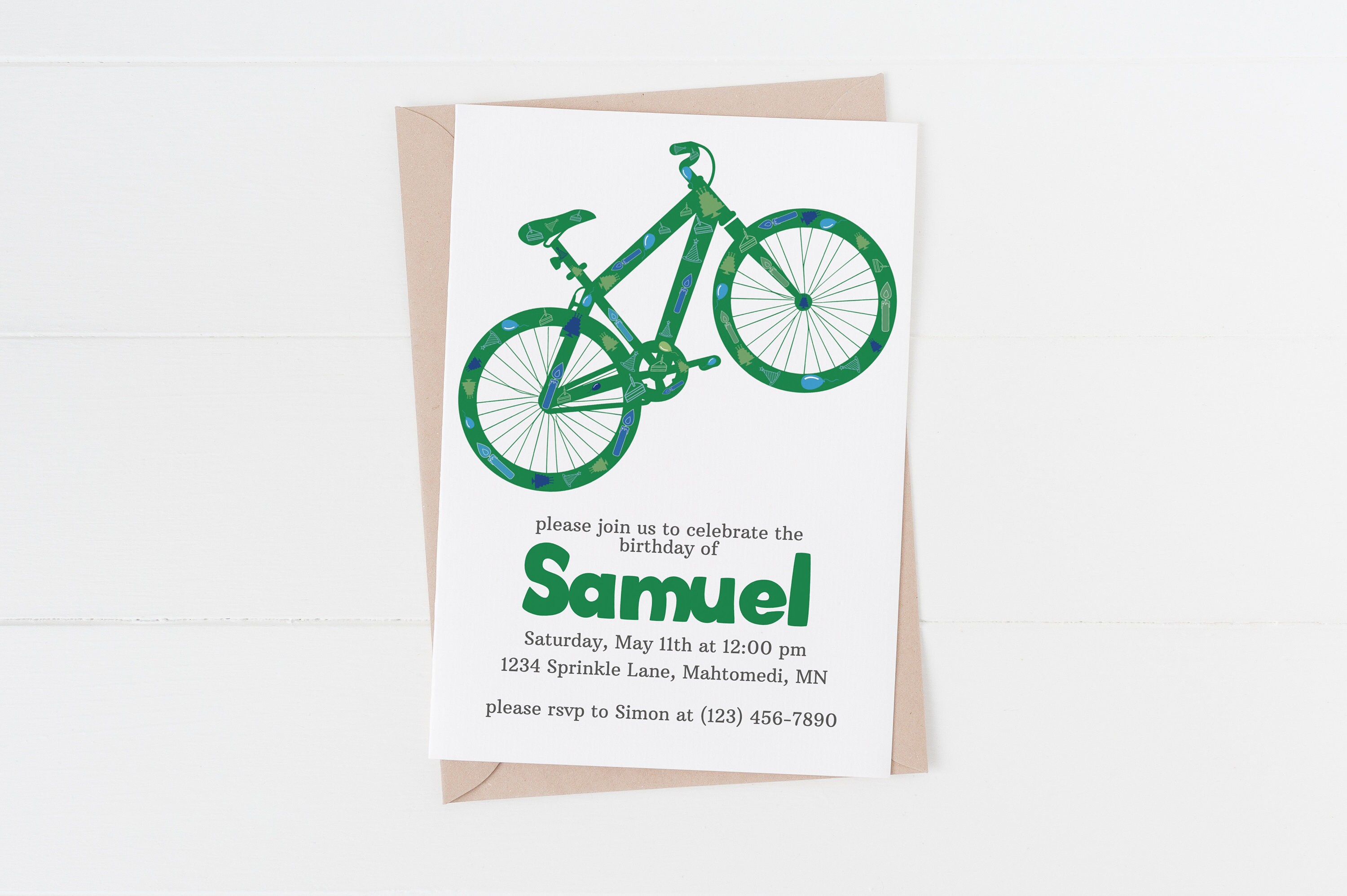 Bicycle Birthday Invitation Template, Editable Bike Birthday Party ...