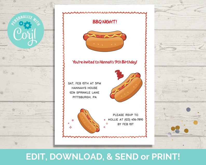 Hot Dog Birthday Invitation Template (digital Download) - Etsy