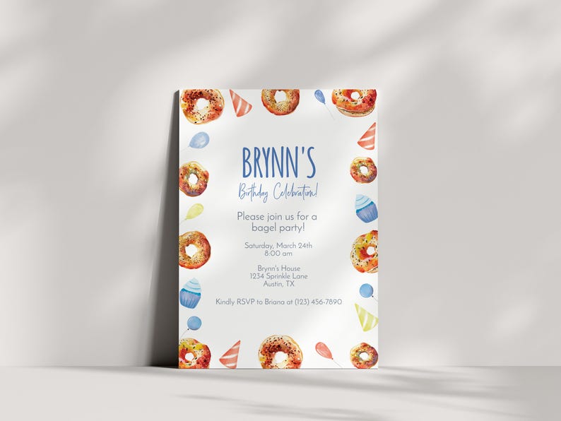 Bagel Birthday Invitation Template, Editable Breakfast Birthday Party ...