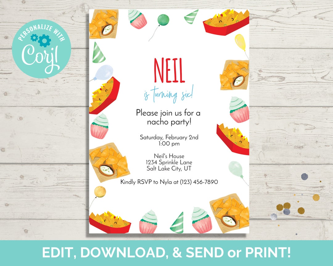 Nacho Theme Birthday Invitation Template, Editable Nachos Birthday ...