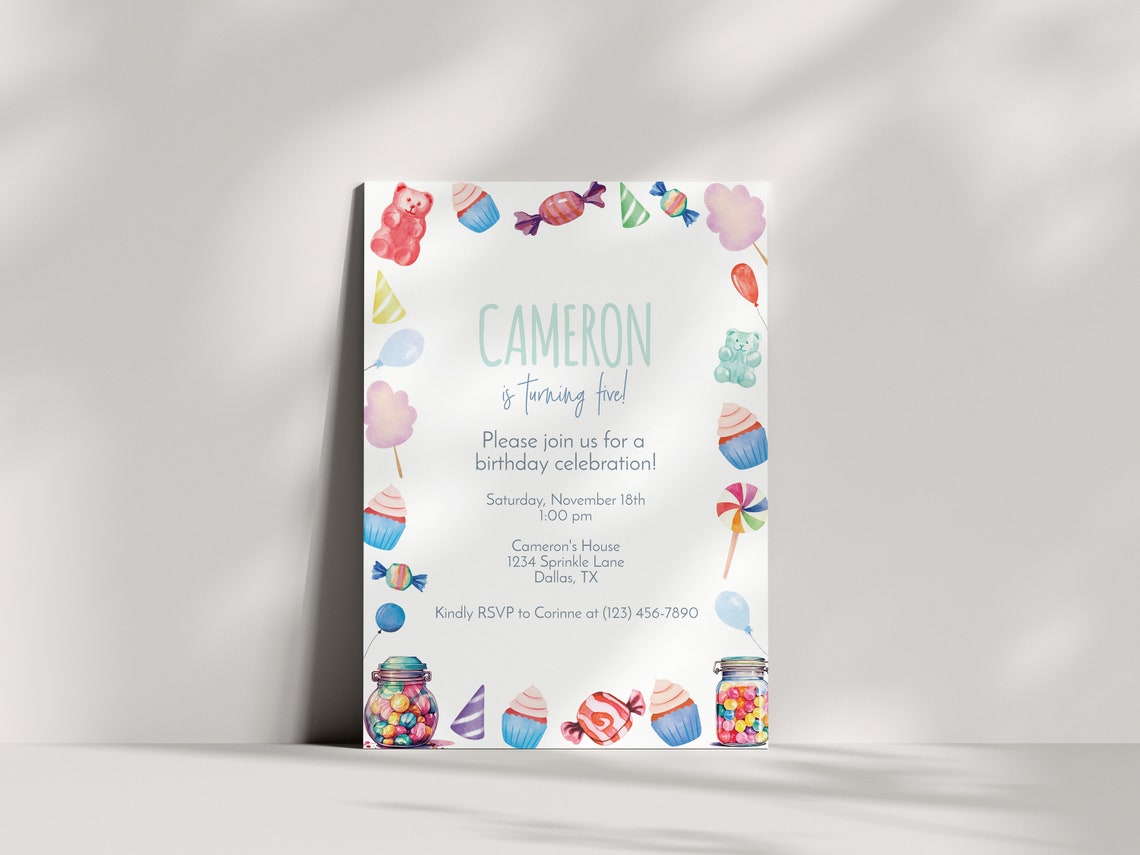 Candy Party Invitation Template, Candy Birthday Invite, Candy Invite ...