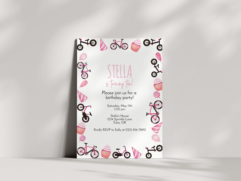 Bicycle Birthday Invitation Template, Editable Bike Birthday Party ...