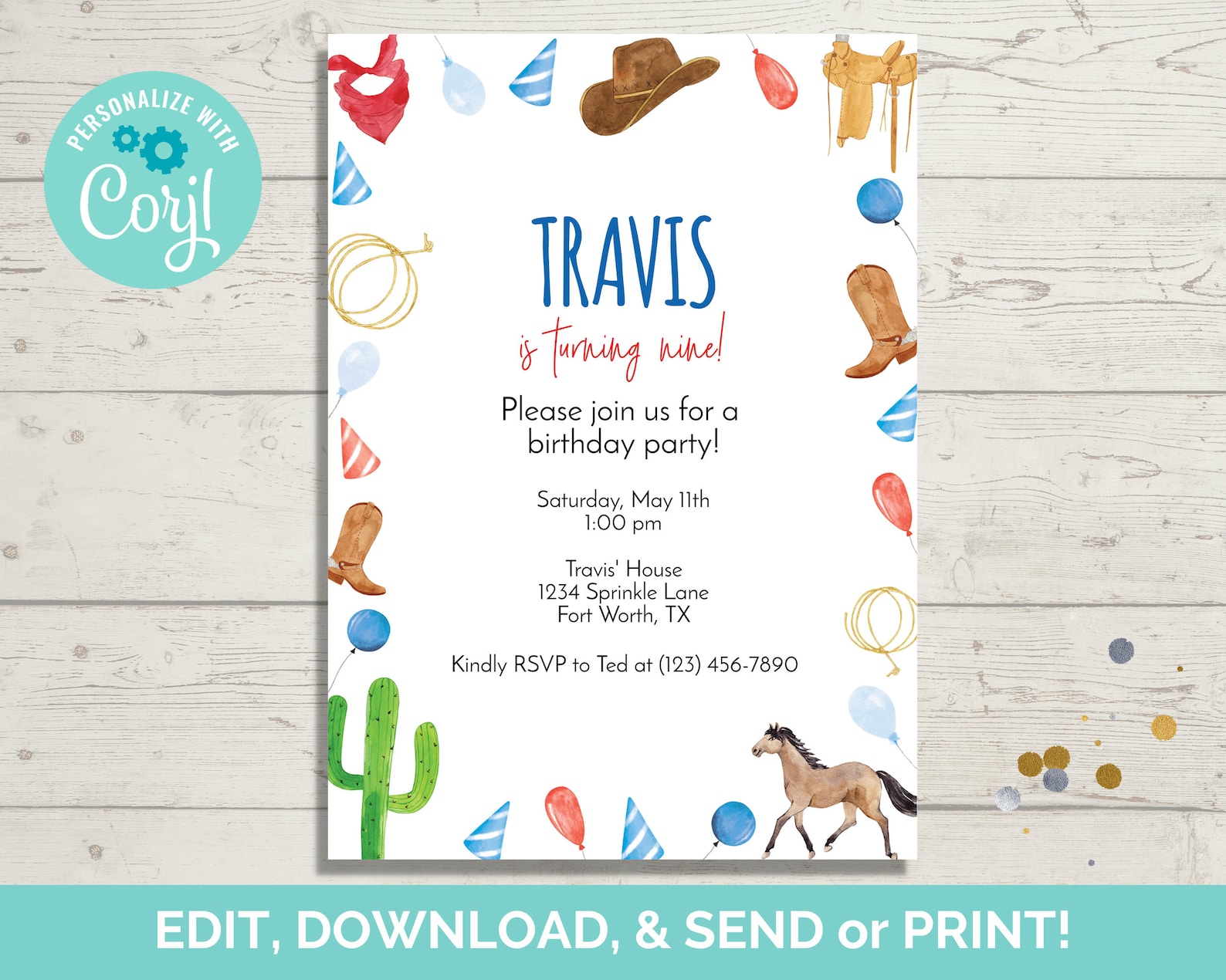 Cowboy Birthday Invitation Template, Cowboy Birthday Invite, Cowboy ...
