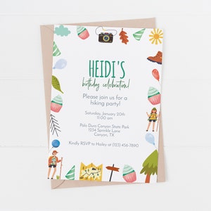 Hiking Birthday Invitation Template, Editable Hiking Birthday Party ...