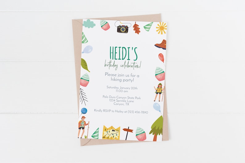 Hiking Birthday Invitation Template, Editable Party Invite (instant ...