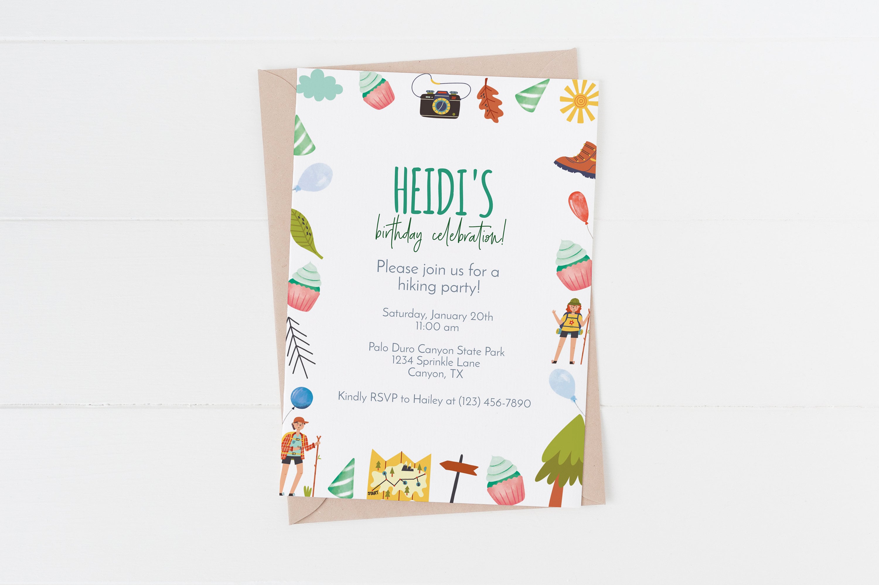 Hiking Birthday Invitation Template, Editable Party Invite (instant ...