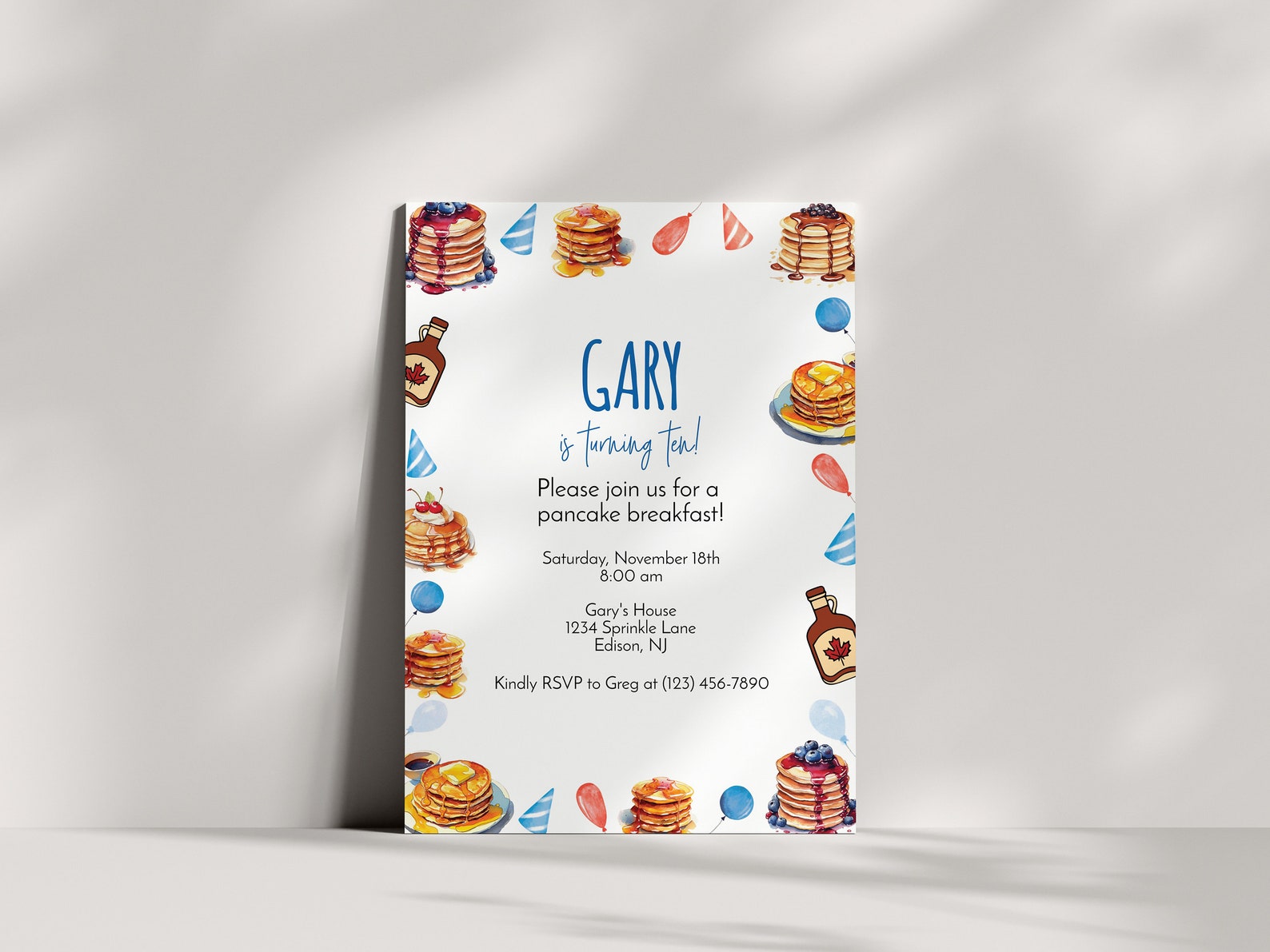 Pancake Breakfast Birthday Invitation Template, Editable Pancake ...