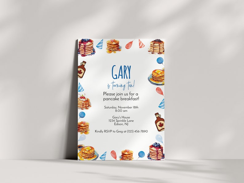 Pancake Breakfast Birthday Invitation Template, Editable Pancake ...