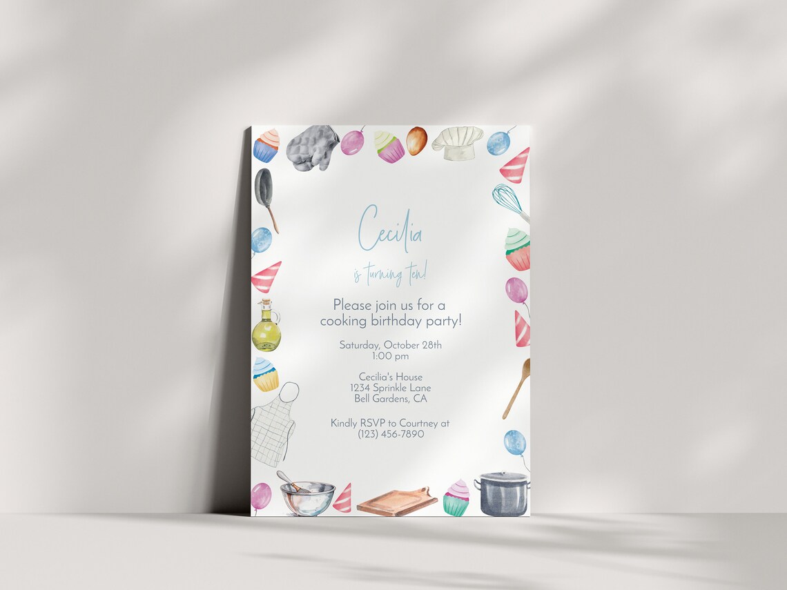 Cooking Party Invitation Template, Cooking Party Birthday Invite ...