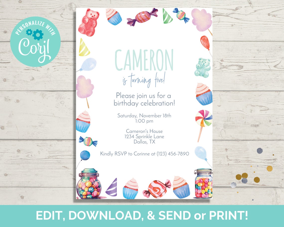 Candy Party Invitation Template, Candy Birthday Invite, Candy Invite ...