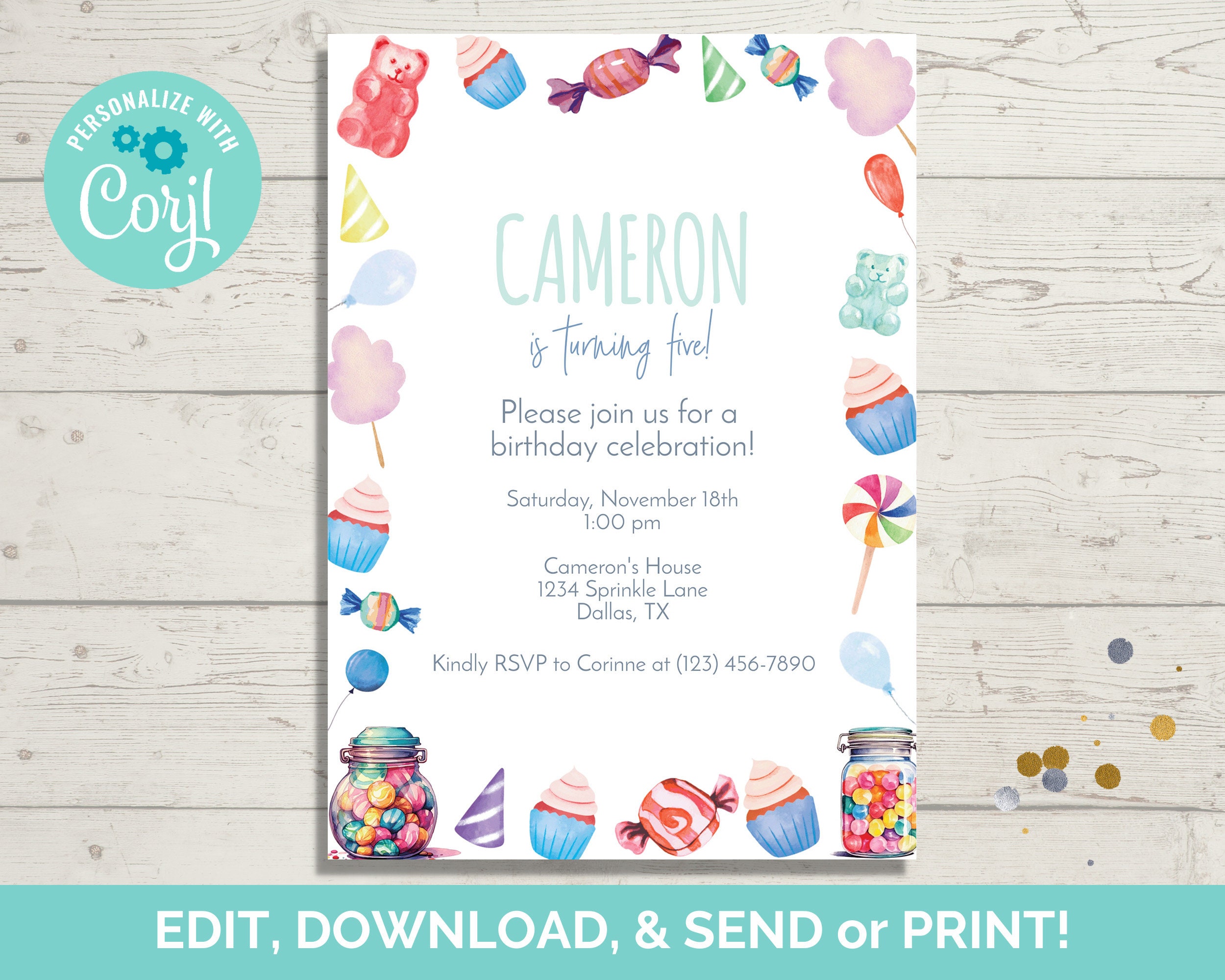 Candy Party Invitation Template, Candy Birthday Invite, Candy Invite ...
