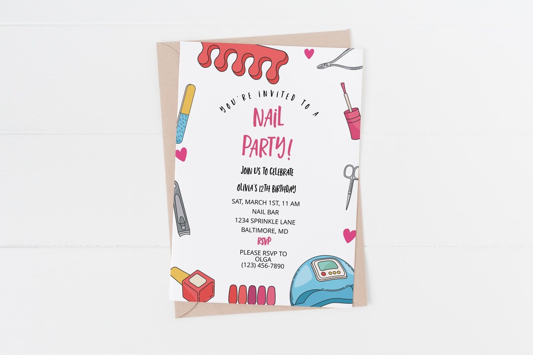 Nail Party Mani Pedi Birthday Invitation Template, Editable Party ...
