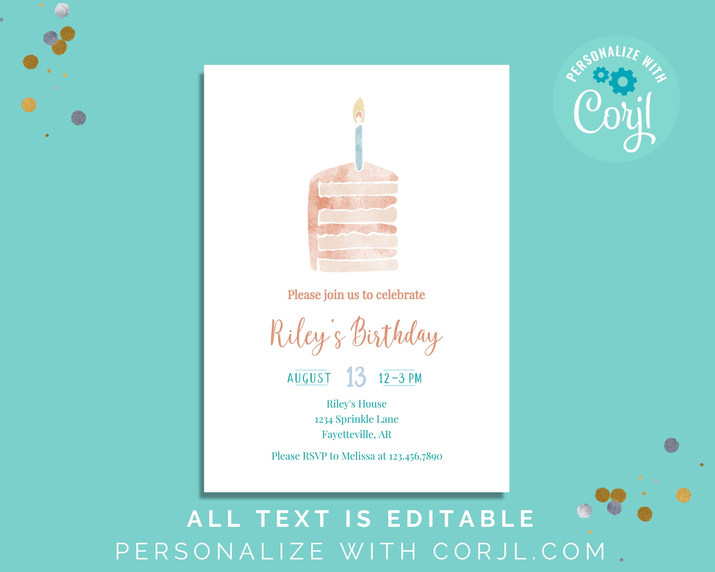 Birthday Cake Invitation, Editable Cake Slice Birthday Invitation ...