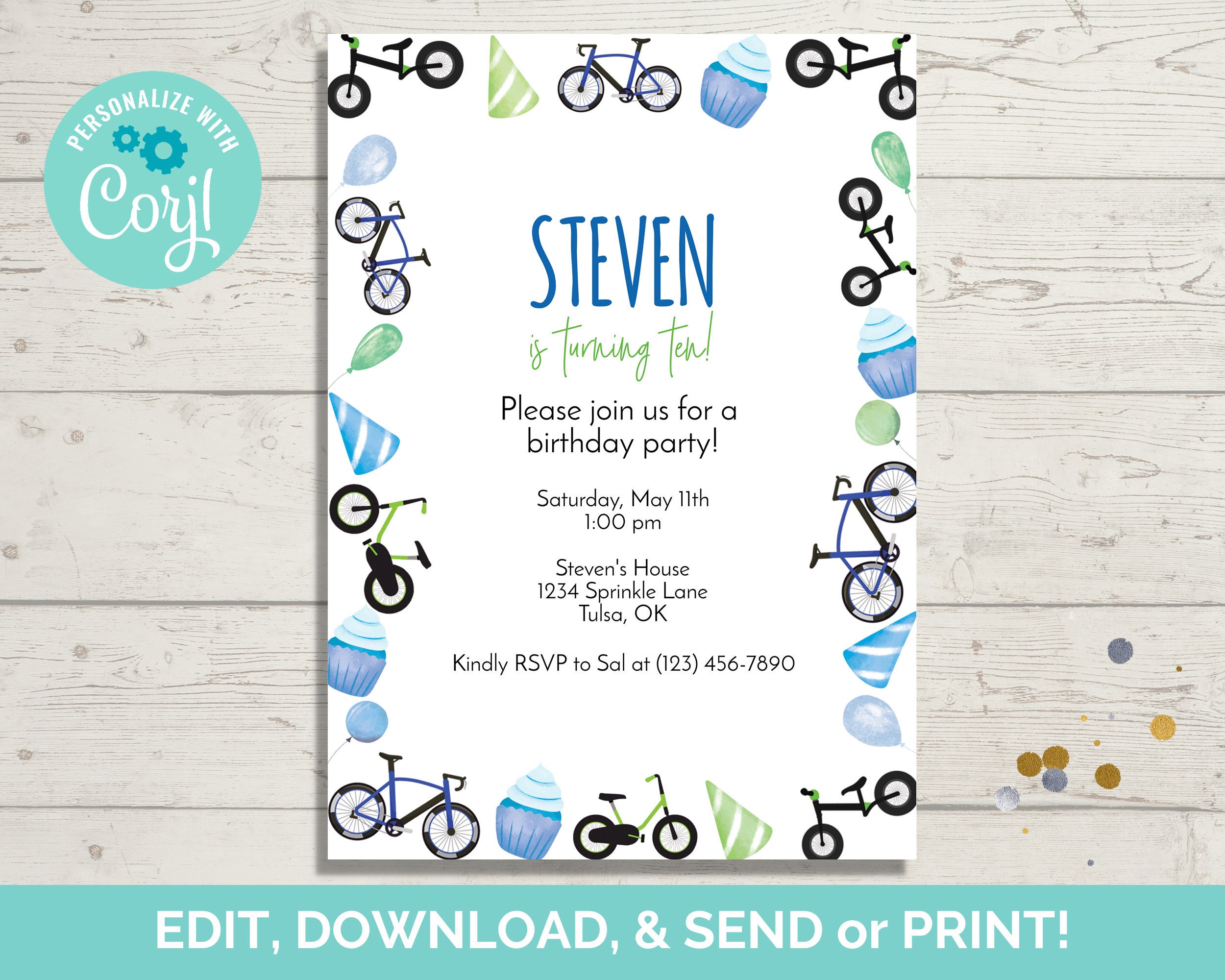 Bicycle Invitation Template, Bicycle Birthday Invite, Bicycle Bike ...