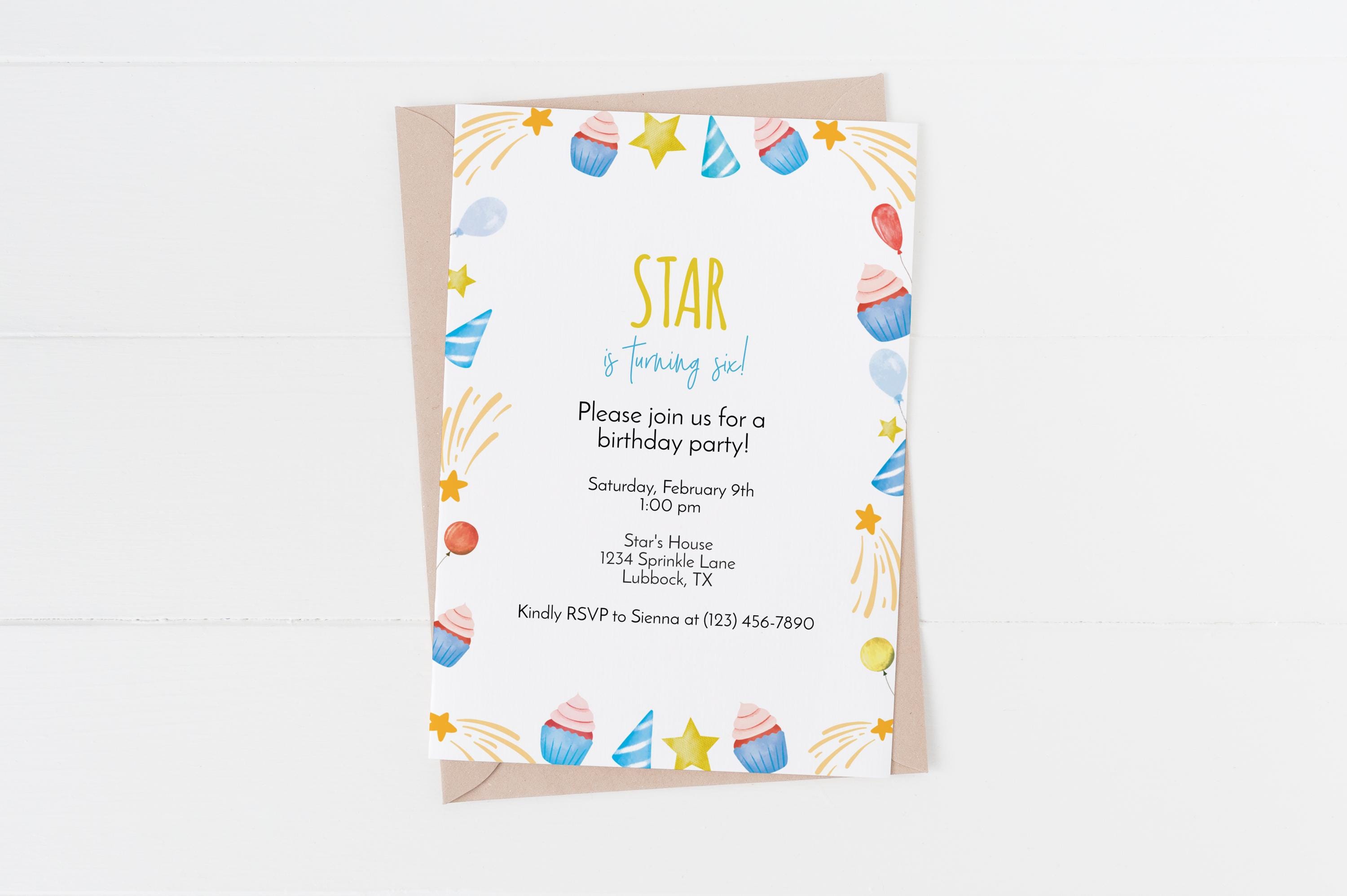 Shooting Star Birthday Invitation, Editable Party Invite (digital ...