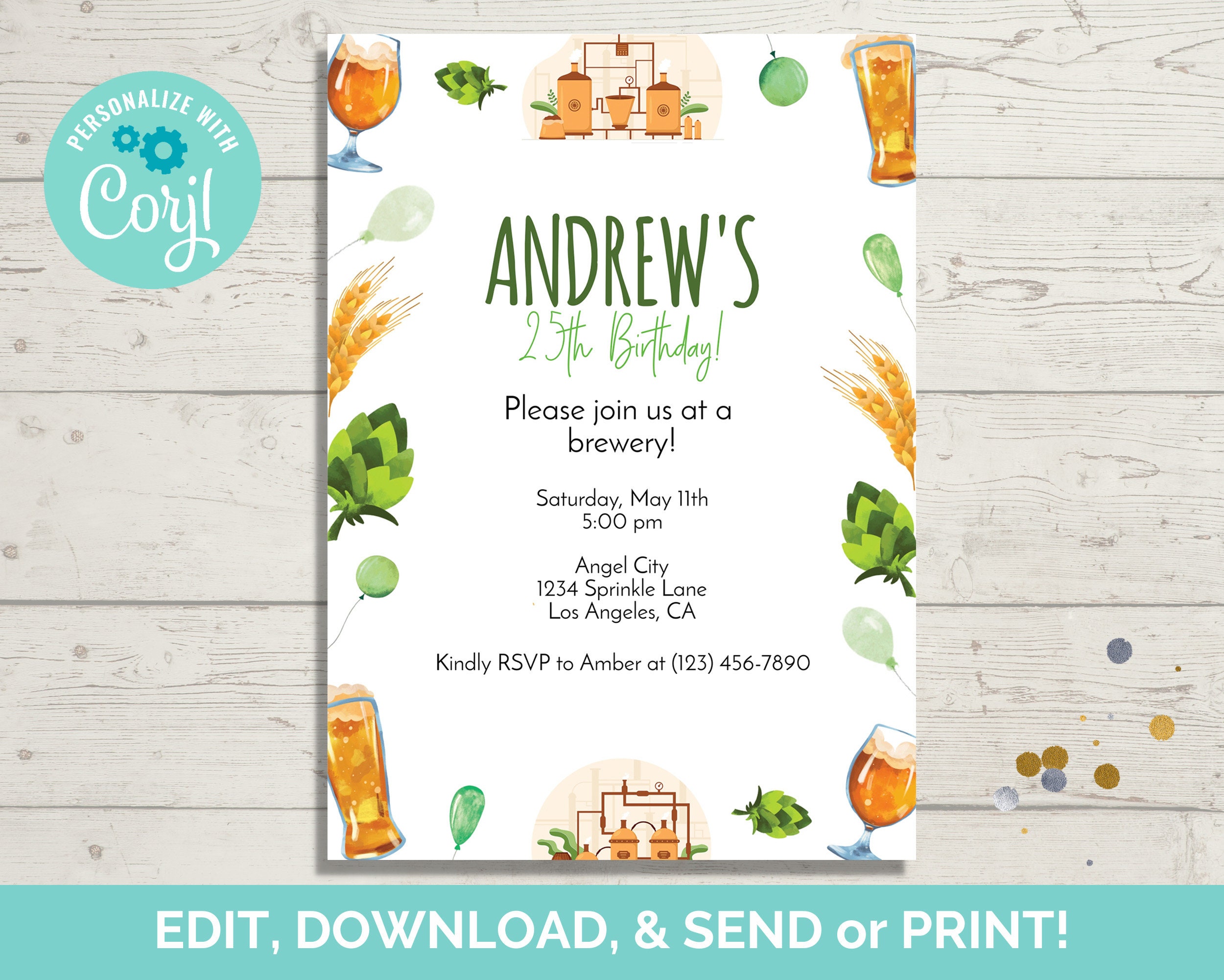 Brewery Birthday Invitation Template, Editable Brewery Birthday Party ...