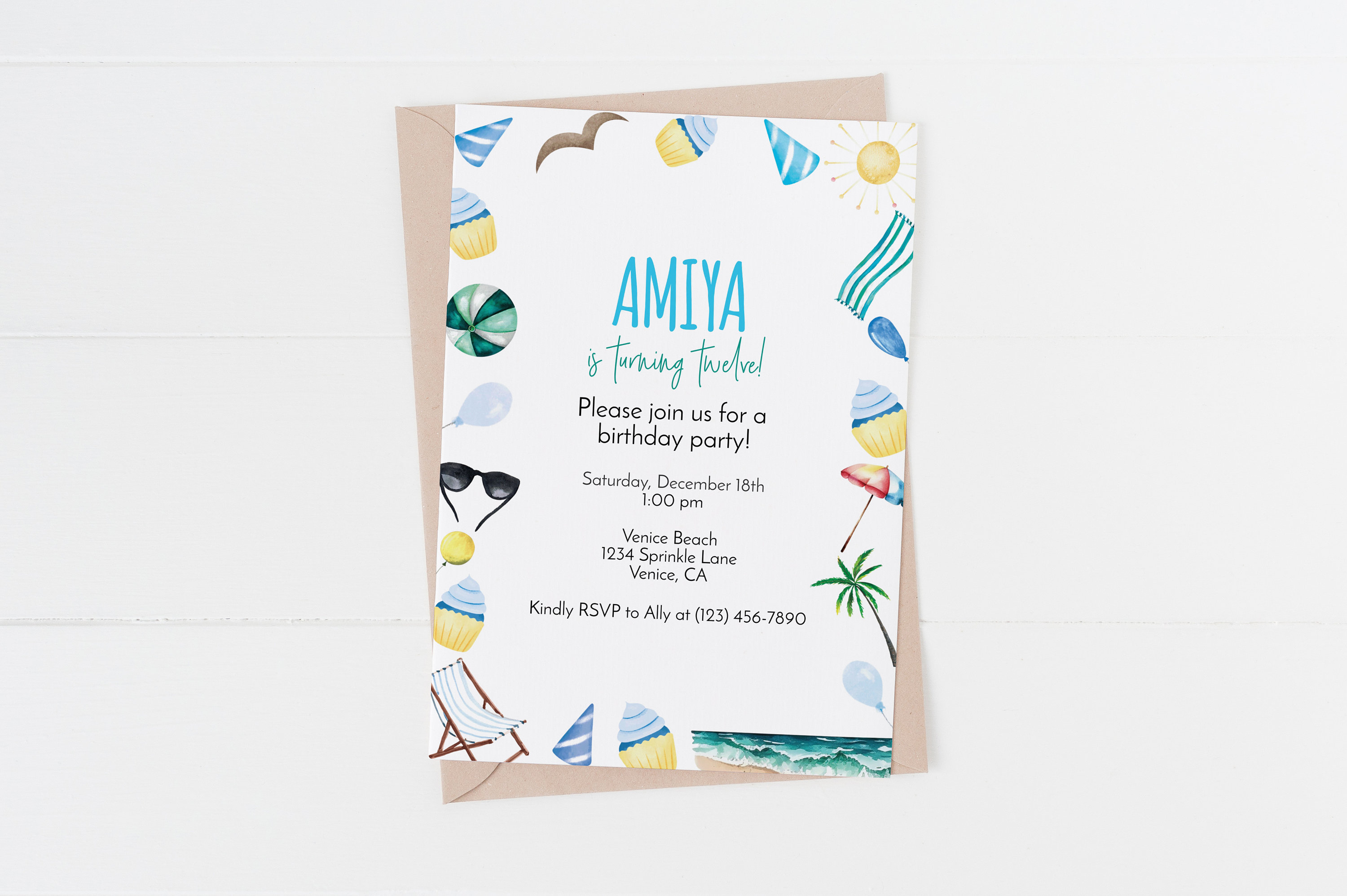 Beach Invitation Template, Editable Beach Birthday Party Invite, Beach ...