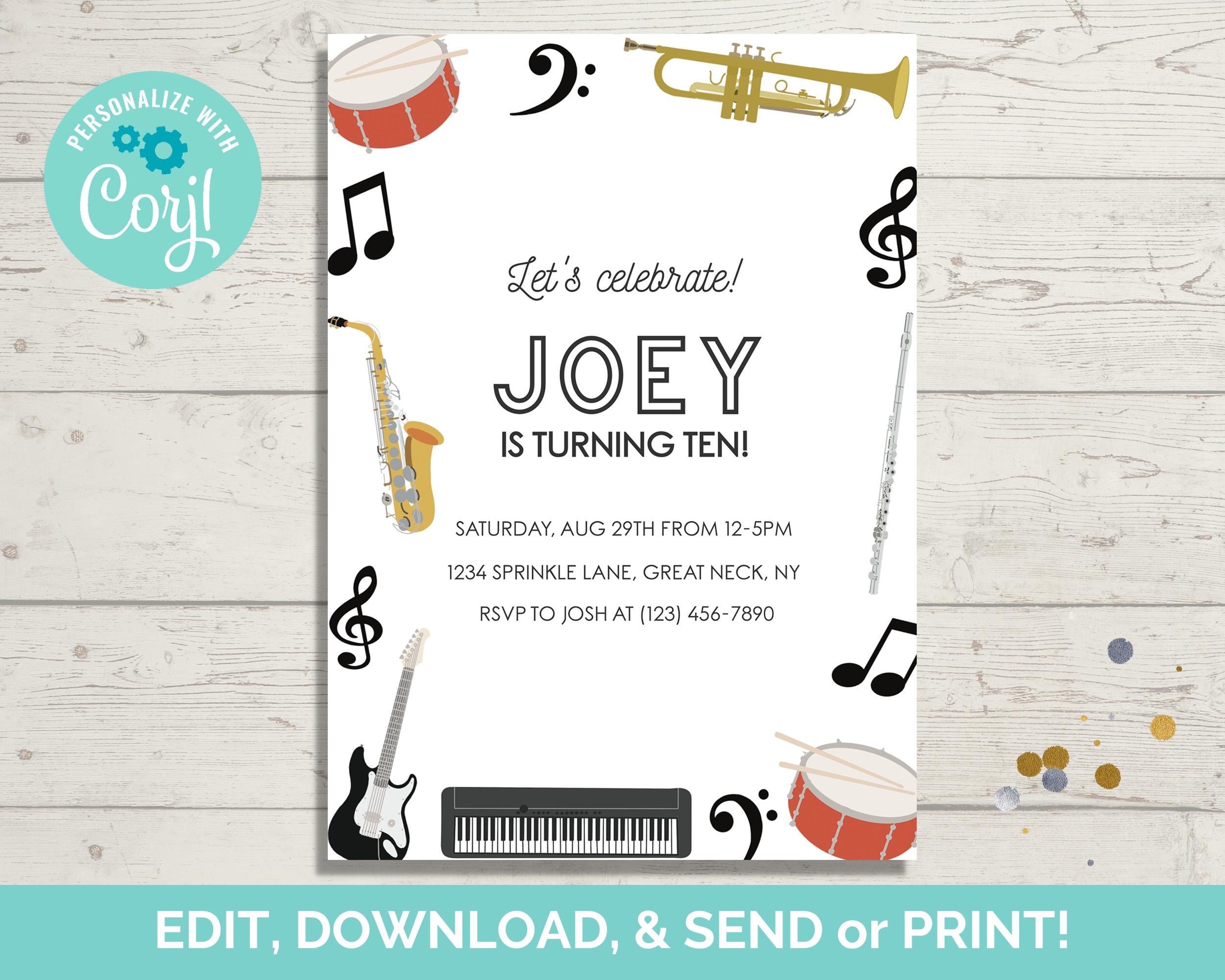 Music Invitation Template, Editable Music Birthday Party Invite ...