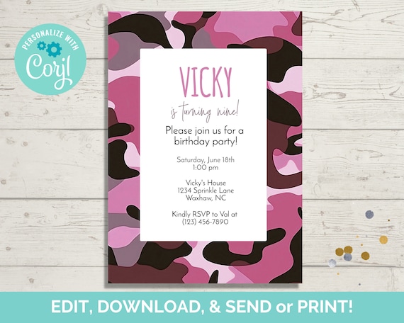 Camo Invitations Printable Template