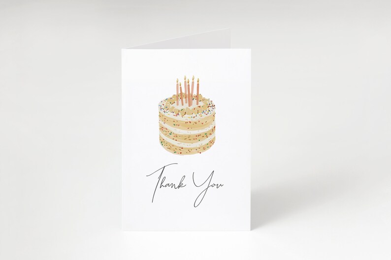 Birthday Cake Thank You Card Template, Birthday Party Thank You Card ...