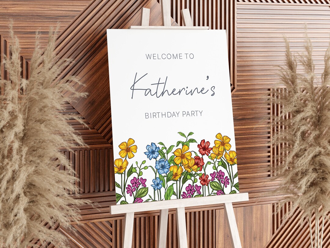 Floral Welcome Sign Template, Floral Poster, Party Decoration, Editable ...