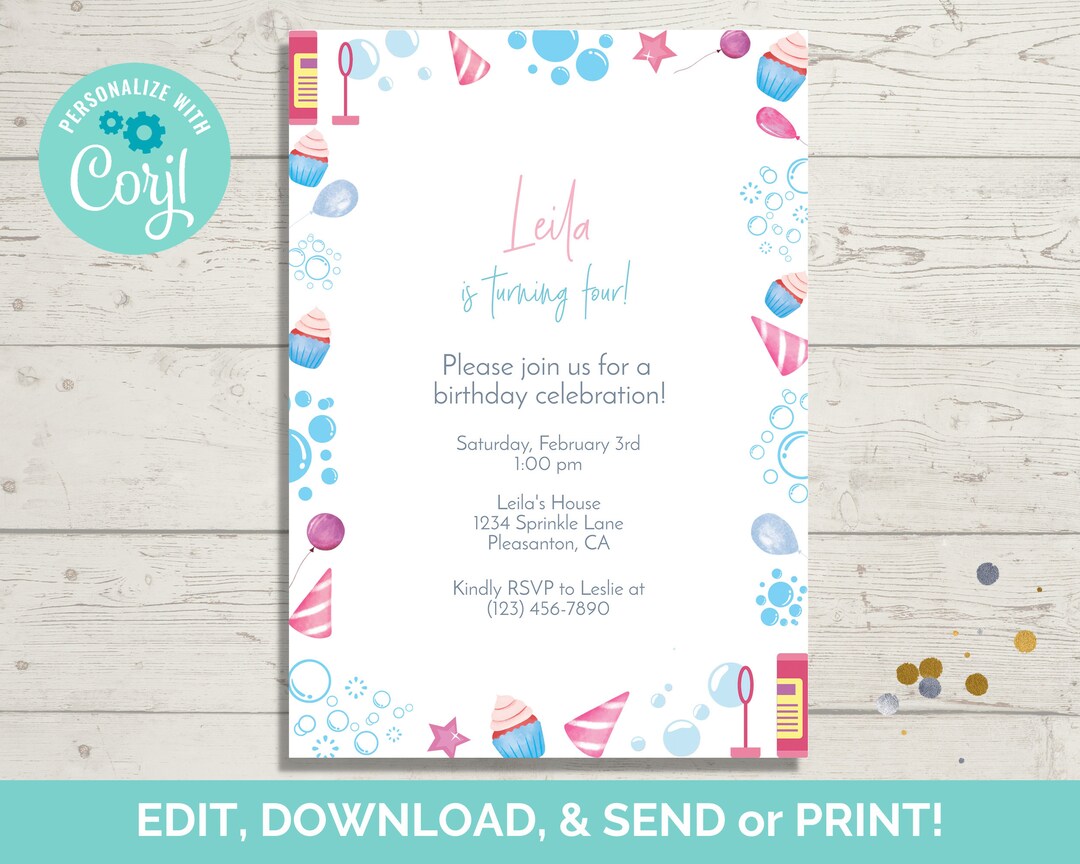 Bubble Invitation Template, Bubble Birthday Invite, Bubble Party Invite ...