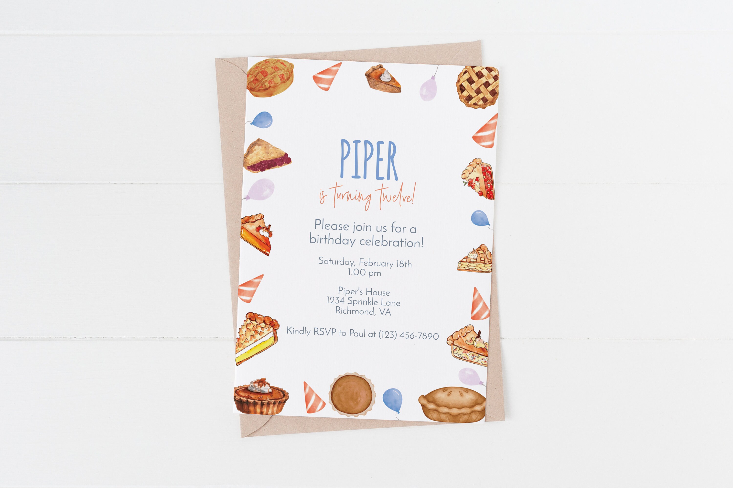 Pie Theme Birthday Invitation Template, Pie Birthday Invite, Pie Party ...