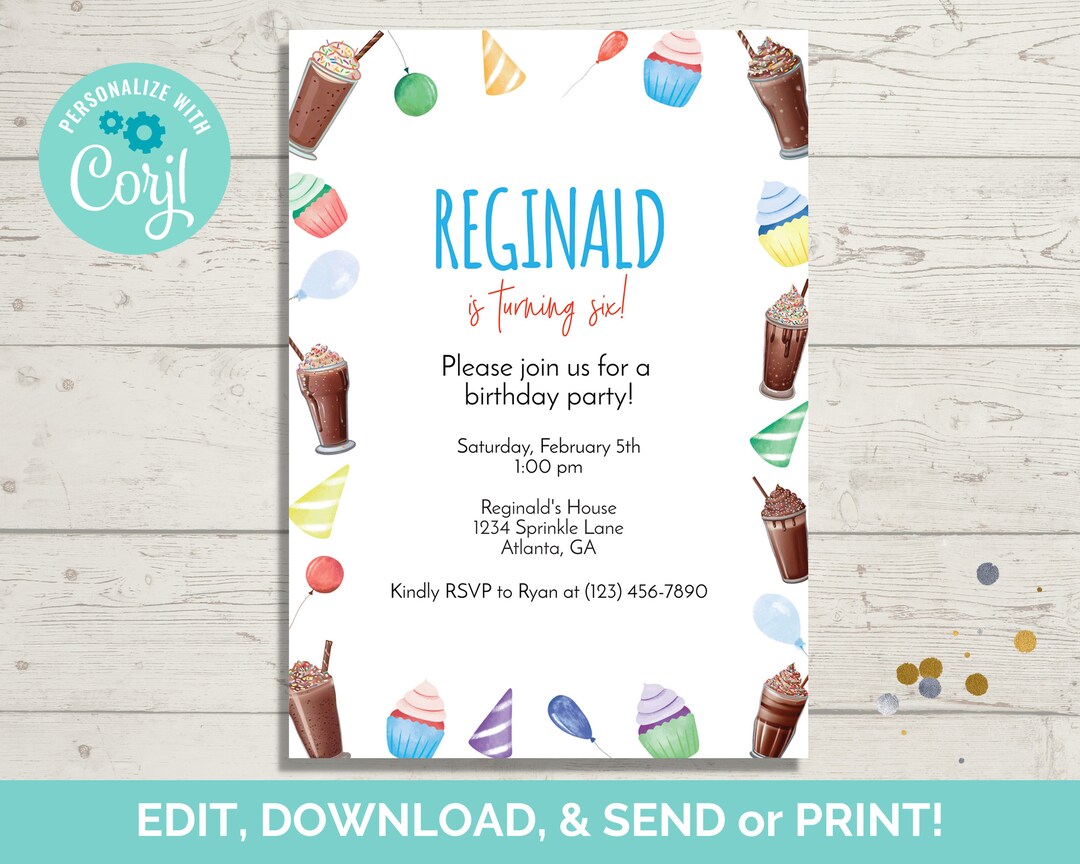 Milkshake Birthday Invitation Template, Editable Party Invite (digital ...