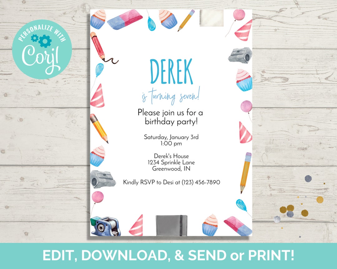 Drawing Theme Birthday Invitation Template, Editable Artist Theme ...