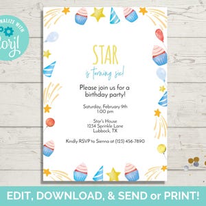 Shooting Star Birthday Invitation Template, Editable Shooting Star ...