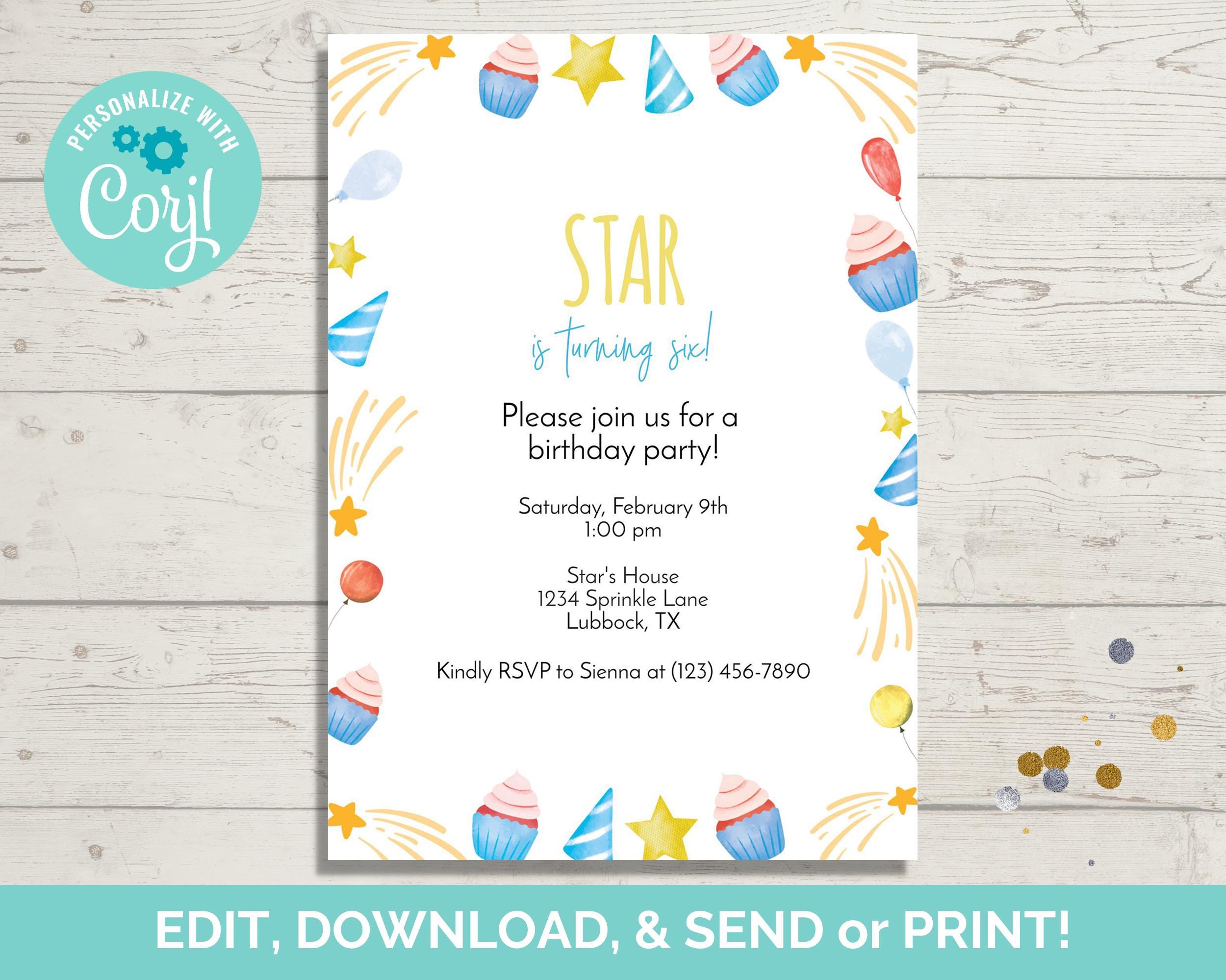 Shooting Star Birthday Invitation, Editable Party Invite (digital ...