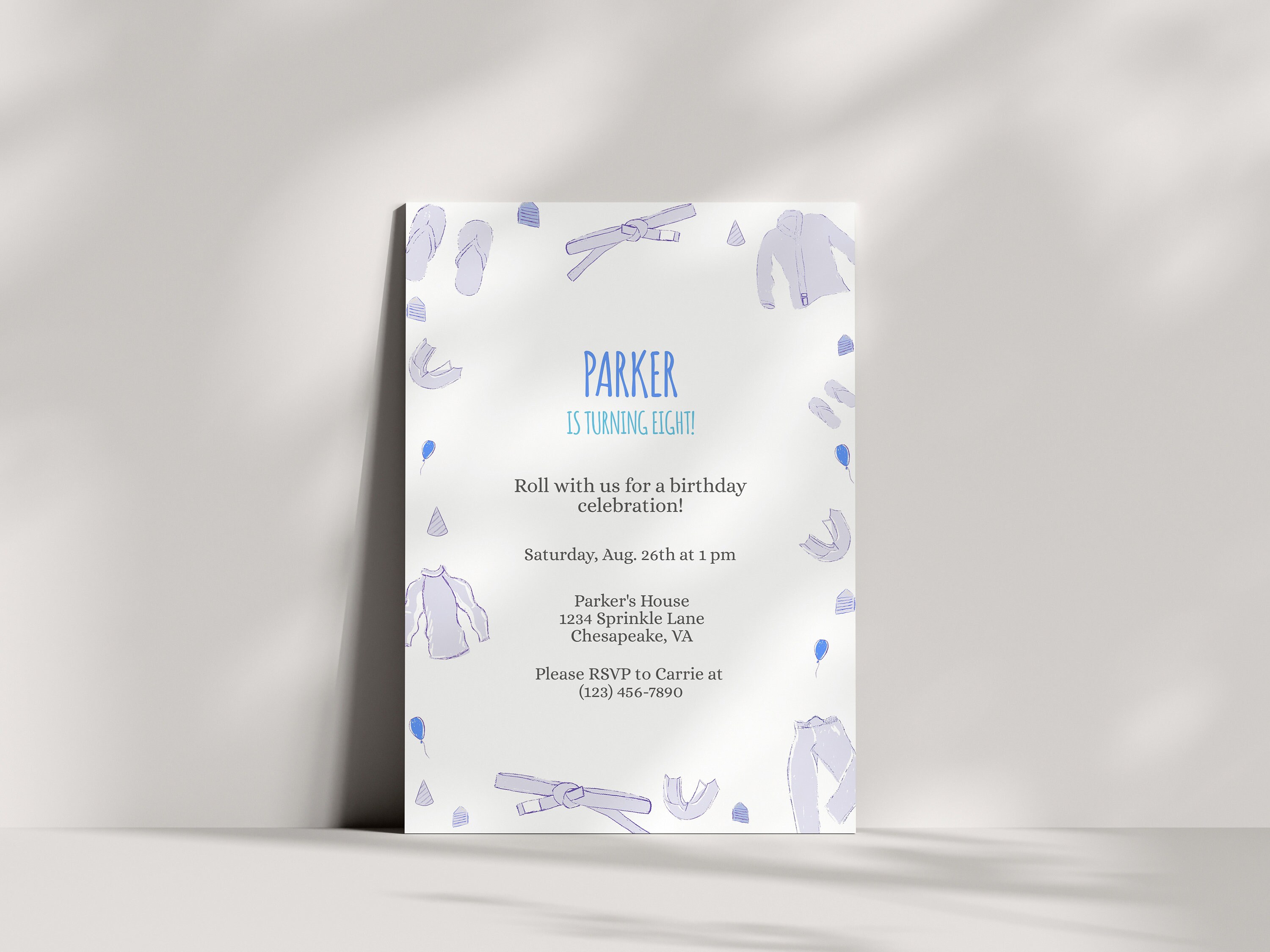 BJJ Birthday Invitation Template, Printable Invite (digital Download ...