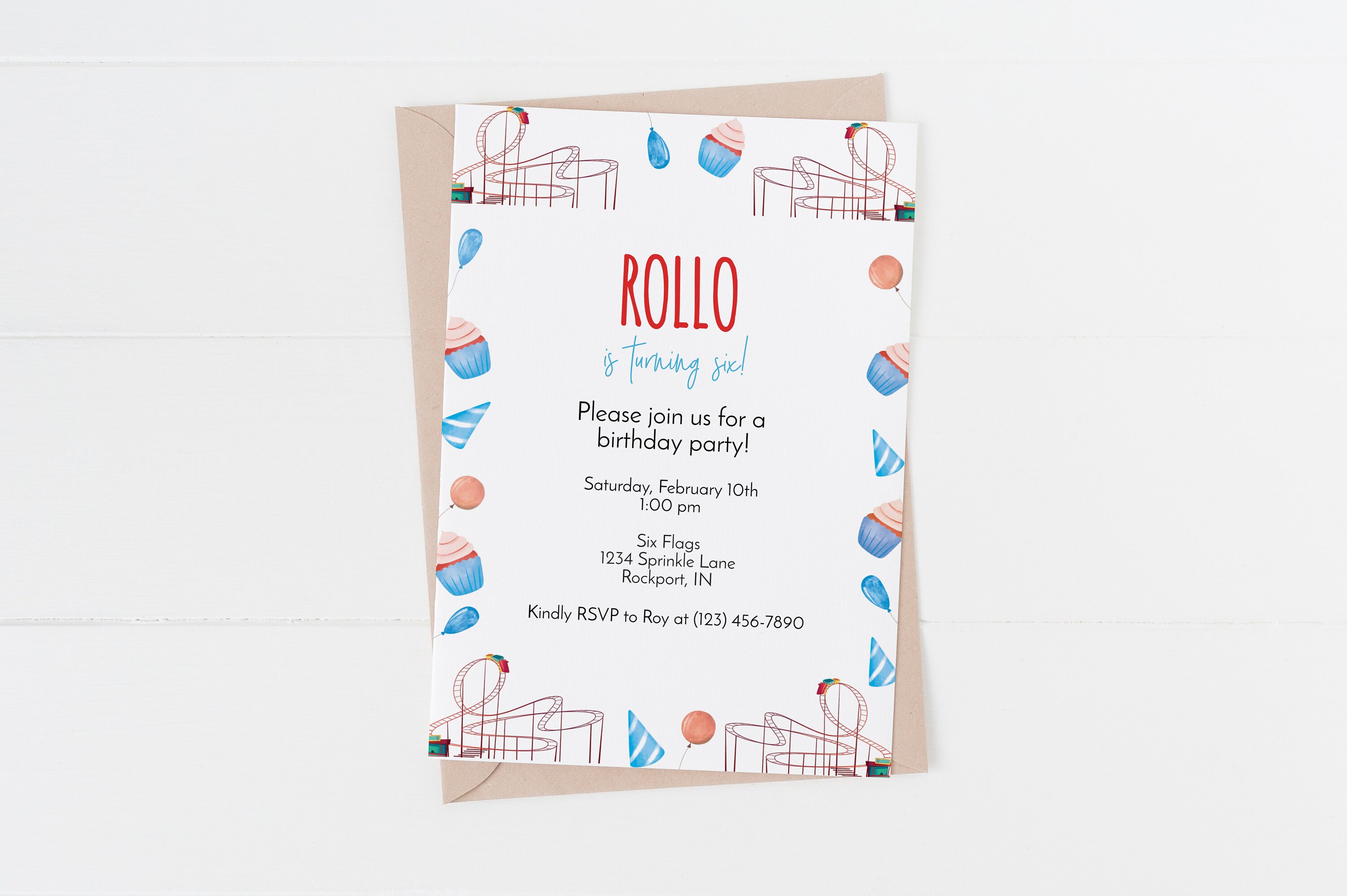 Roller Coaster Birthday Invitation Template, Editable Theme Park ...