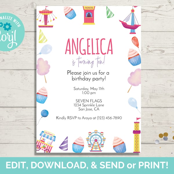 Amusement Park Birthday Invitation - Etsy