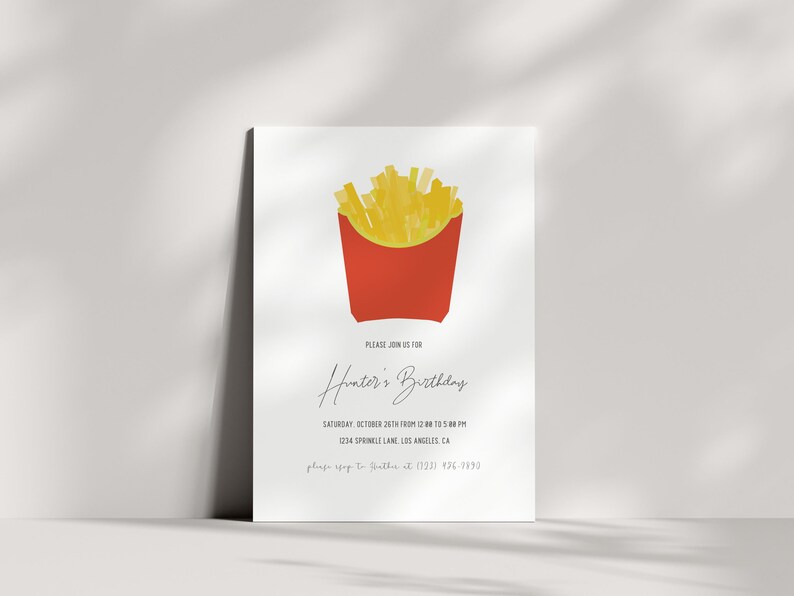French Fries Birthday Invitation Template, Editable Birthday Invite ...