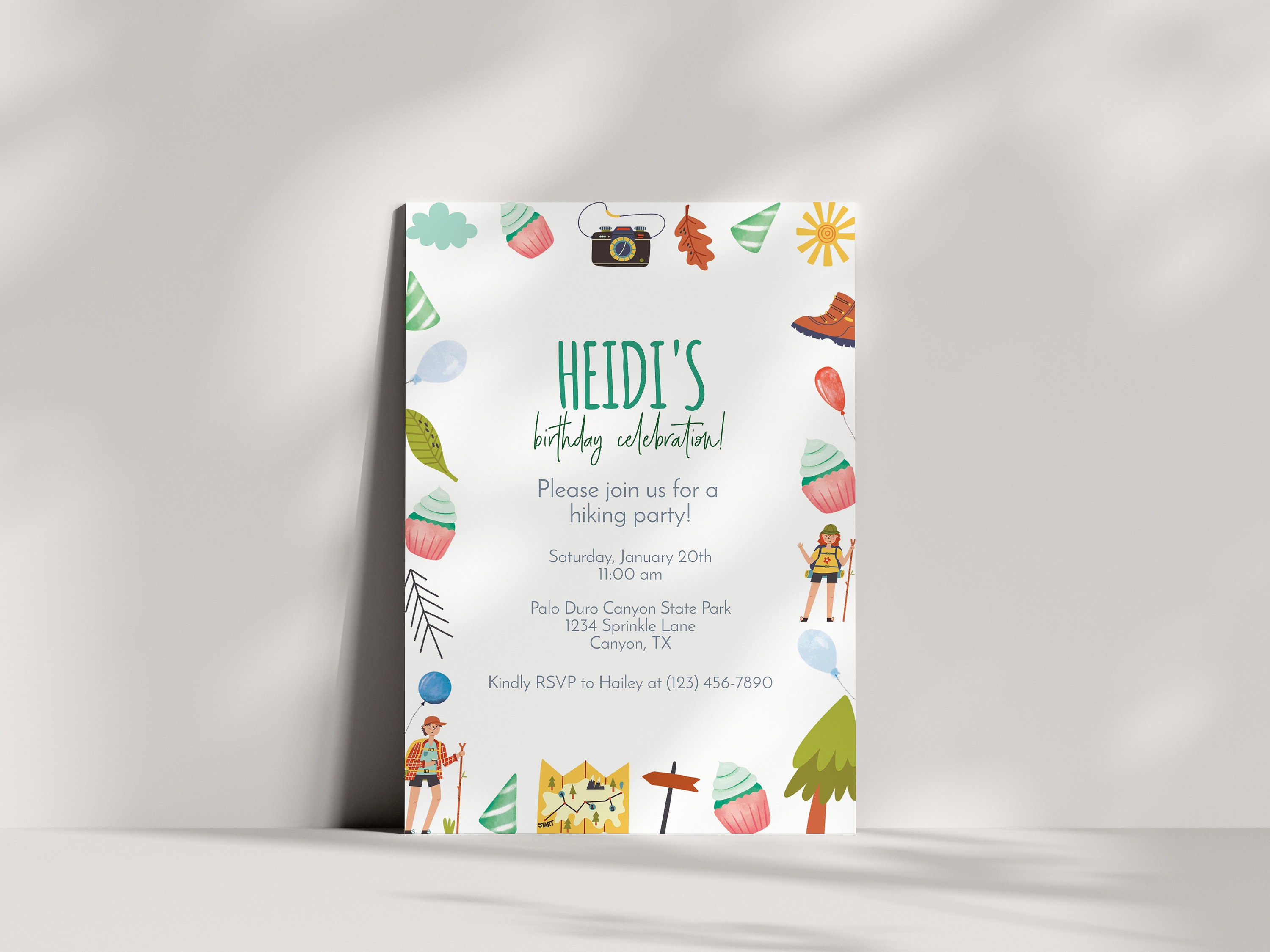 Hiking Birthday Invitation Template, Editable Party Invite (instant ...