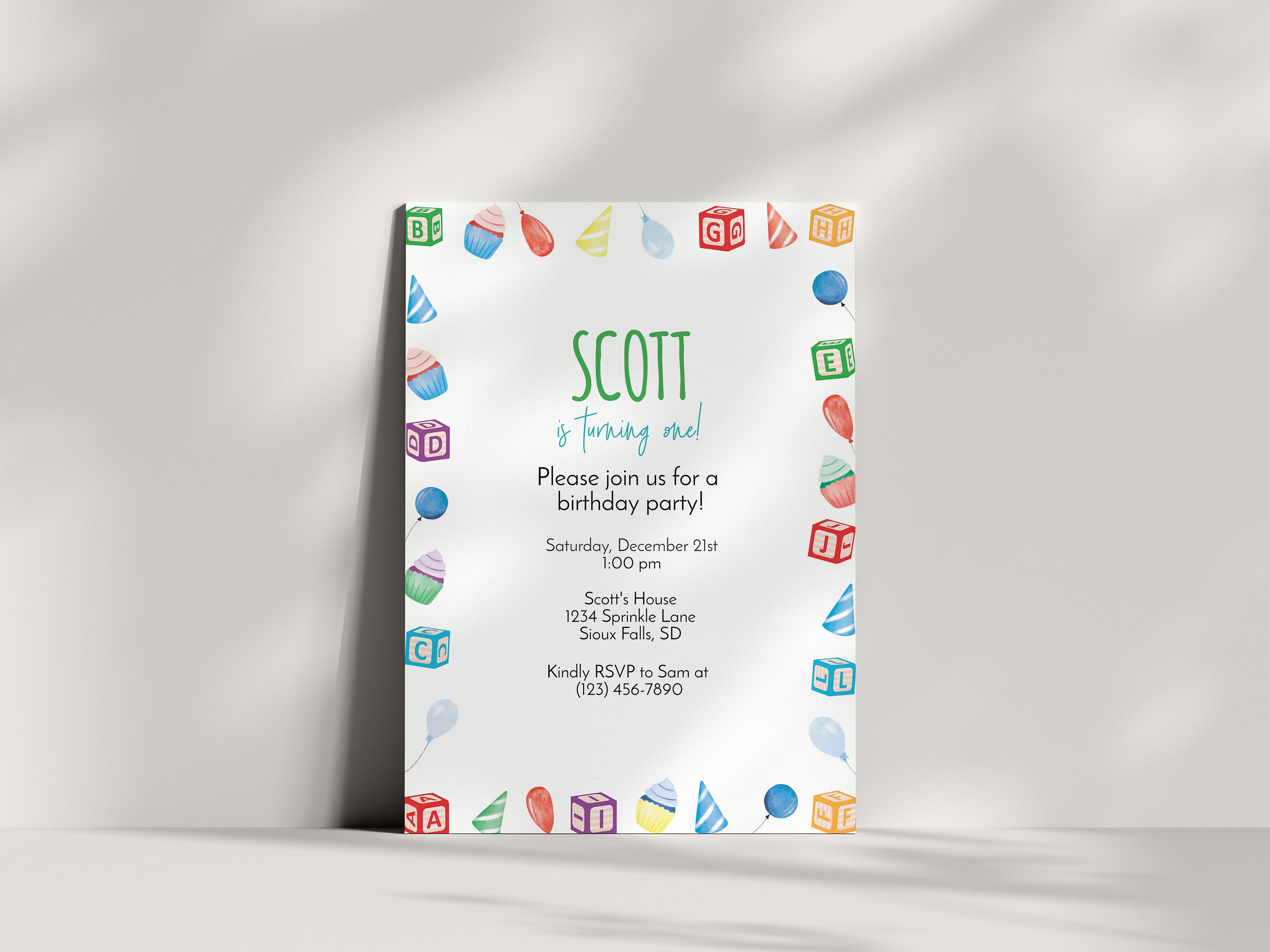 ABC Blocks Theme Invitation Template, Editable Birthday Party Invite ...